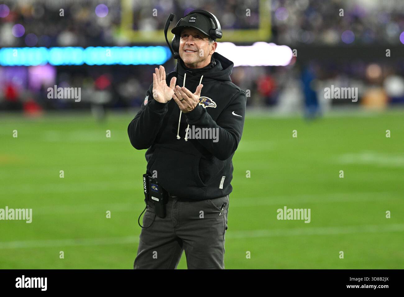 Baltimore Ravens head coach John Harbaugh gestures before an NFL ...