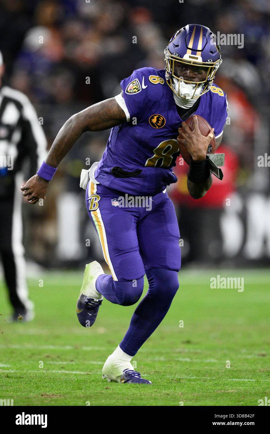 Baltimore Ravens quarterback Lamar Jackson (8) in action during the ...
