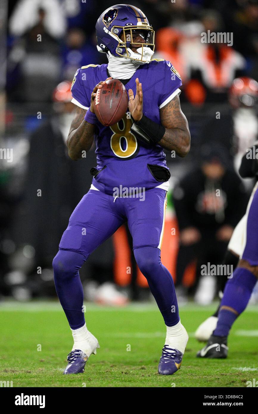Baltimore Ravens quarterback Lamar Jackson (8) in action during the ...