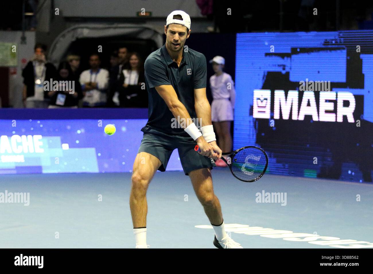 Karen Khachanov of Russia plays against Alexander Bublik of Kazakhstan (Not in view) during the ...