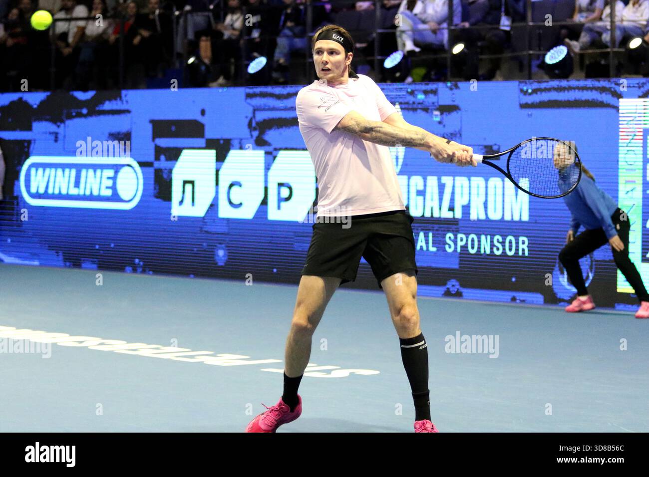 Alexander Bublik of Kazakhstan plays against Karen Khachanov of Russia (Not in view) during the ...