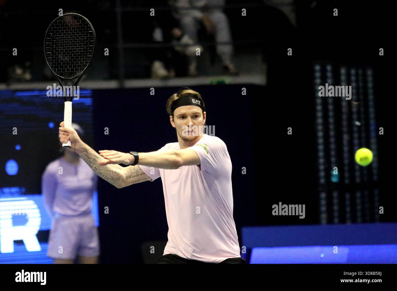 Alexander Bublik of Kazakhstan plays against Karen Khachanov of Russia (Not in view) during the ...