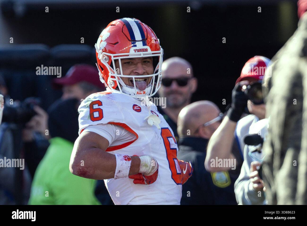 Clemson safety Ricardo Jones (6) celebrates after an interception ...