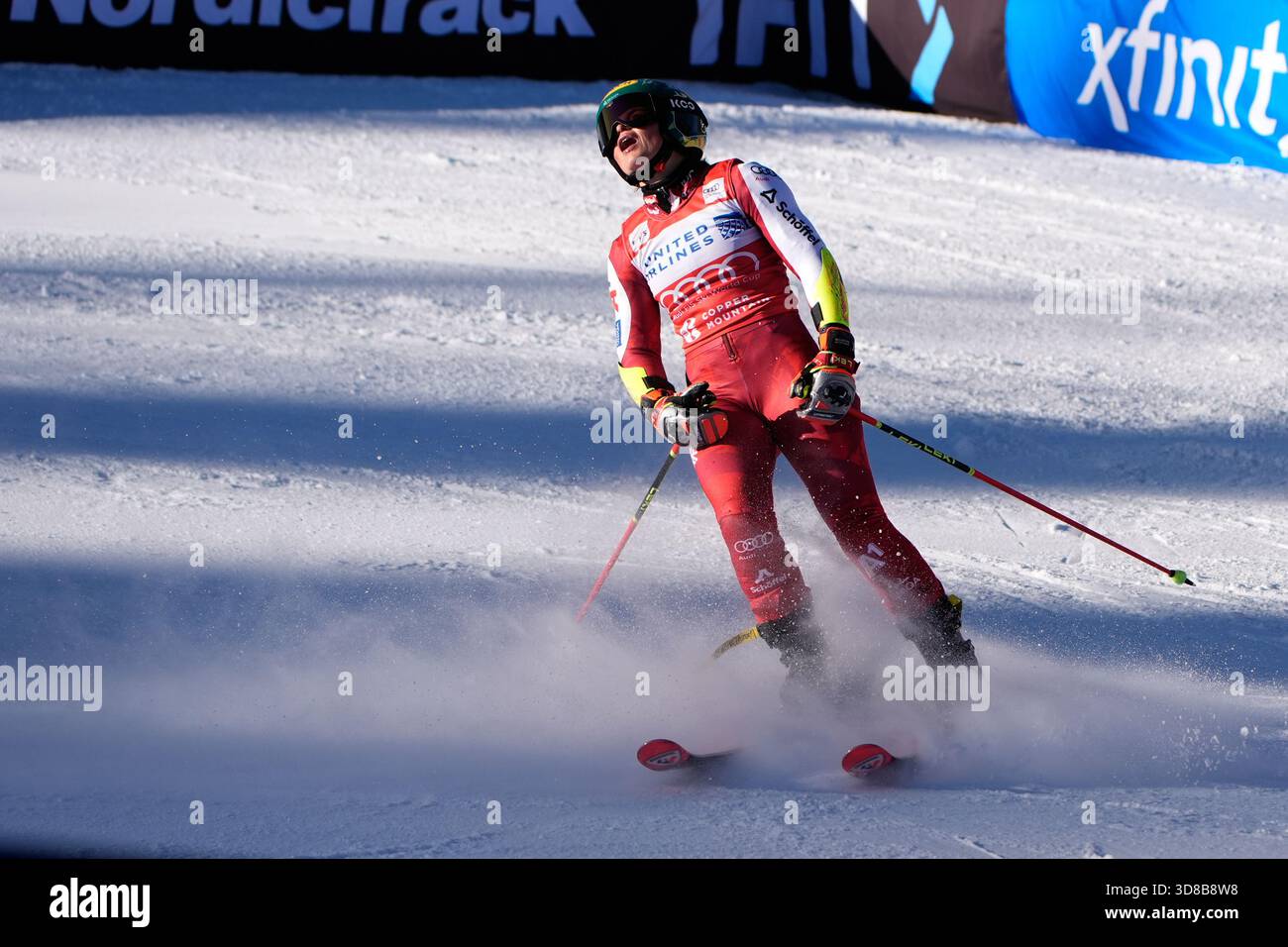 Austria's Julia Scheib reacts after her run during a World Cup women's ...
