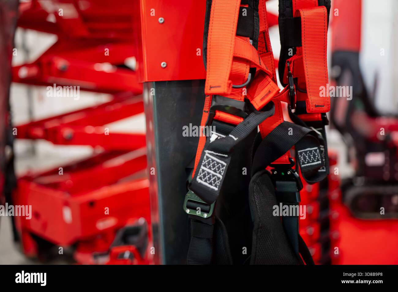 Safety harness equipment hanging on industrial lift structure during ...