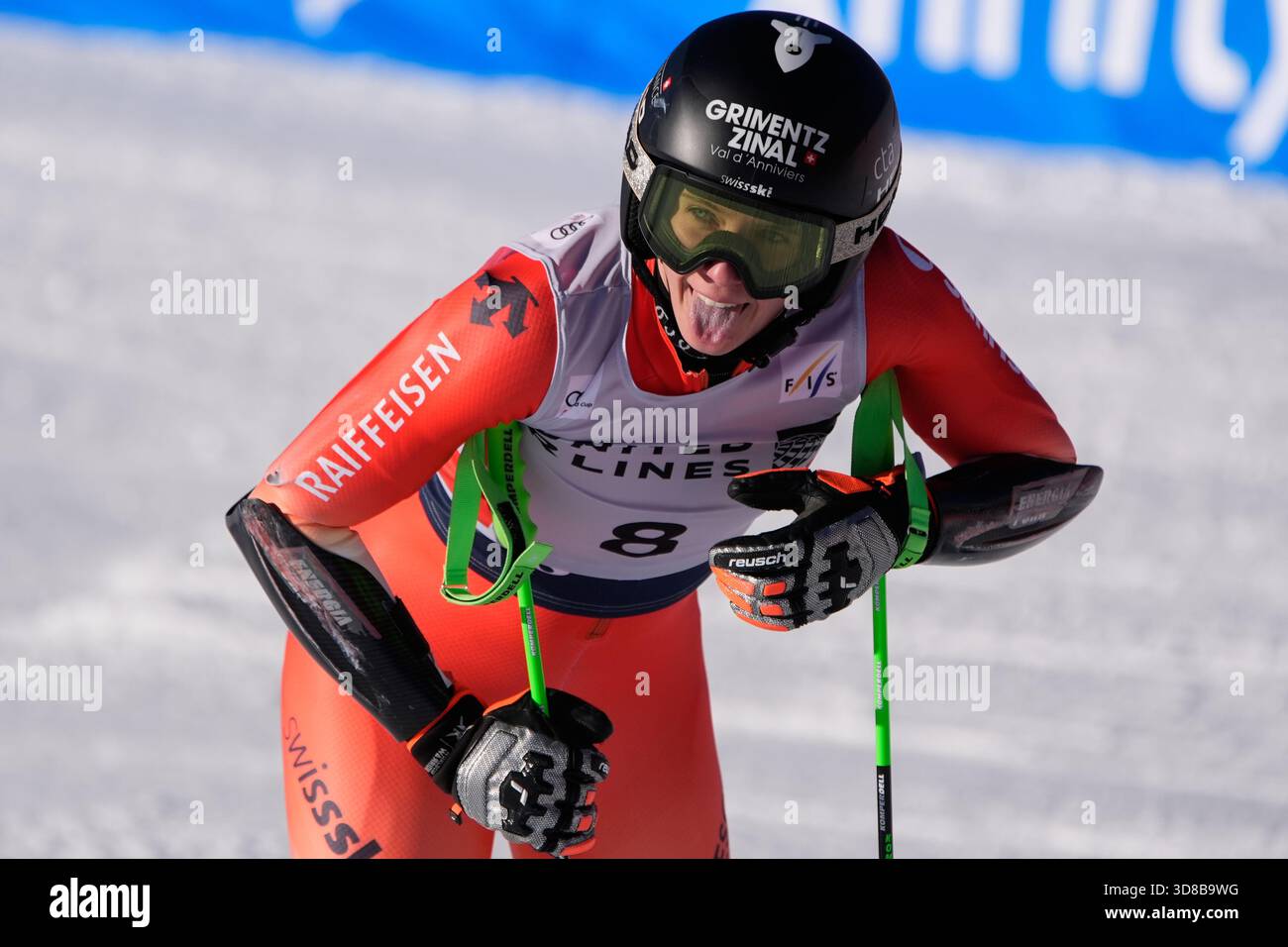 Switzerland's Camille Rast reacts after her run during a World Cup ...