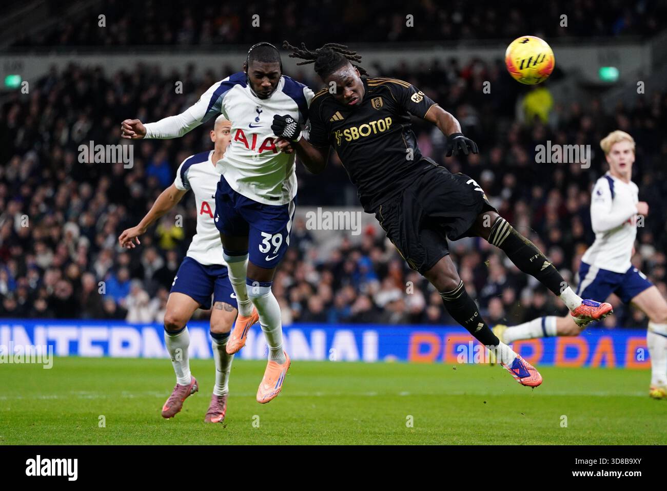 Randal Kolo Muani of Tottenham Hotspur heads over during the Premier ...