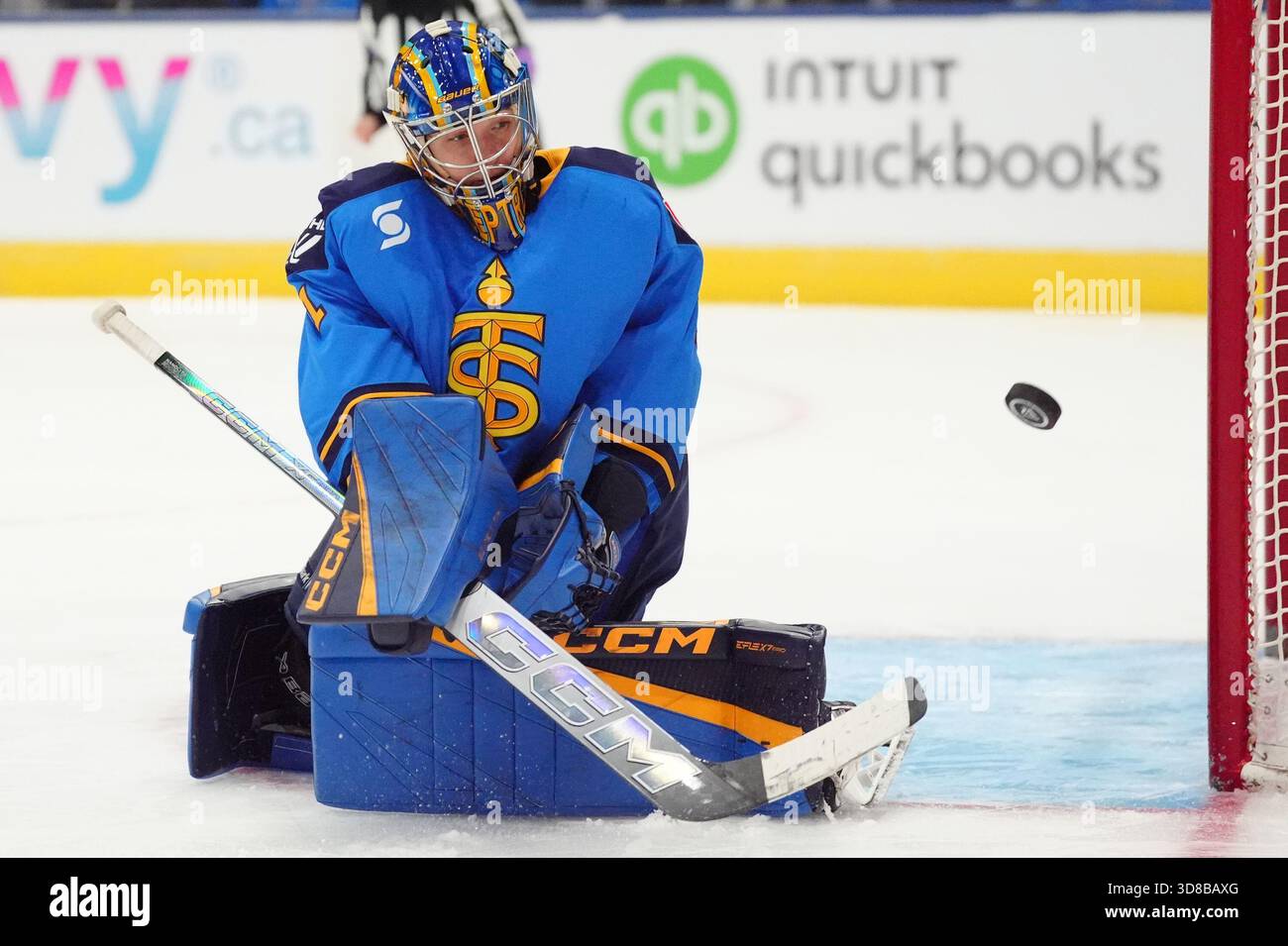 Toronto Sceptres goaltender Raygan Kirk makes a save against the Boston ...