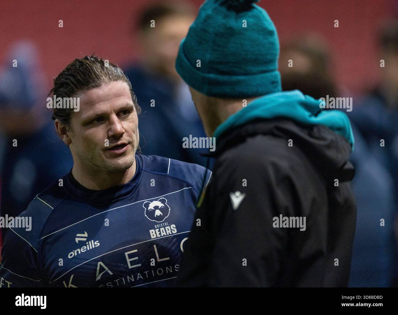 Bristol Bear’s Harry Thacker speaks to Northampton Saints head coach ...