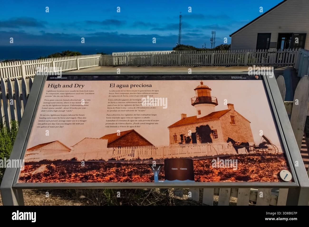 Concrete basin for catching rainwater, Old Point Loma Lighthouse in ...