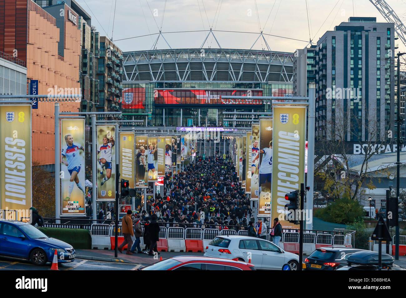 Fans and supporters on the Olympic Way heading to the Wembley Stadium ...