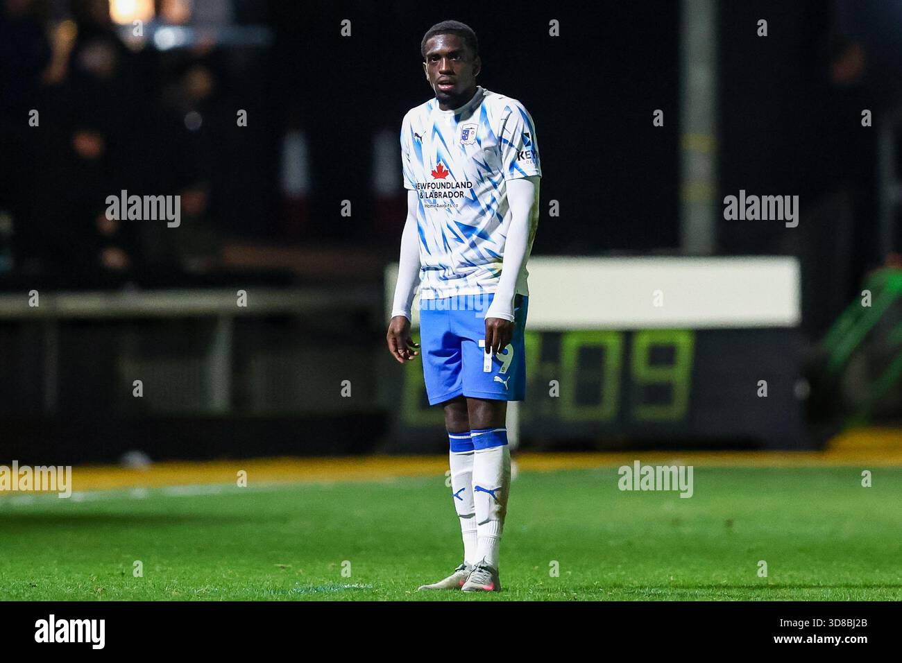 19, Michael Adu-Poku of Barrow AFC looks around during the Sky Bet League 2 match between ...
