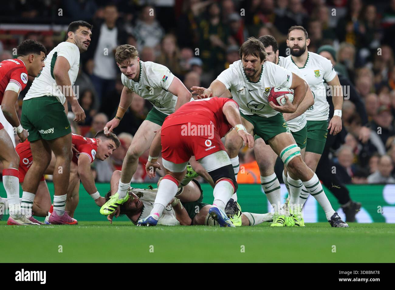 Eben Etzebeth of South Africa makes a break. Wales v South Africa, 2025 ...