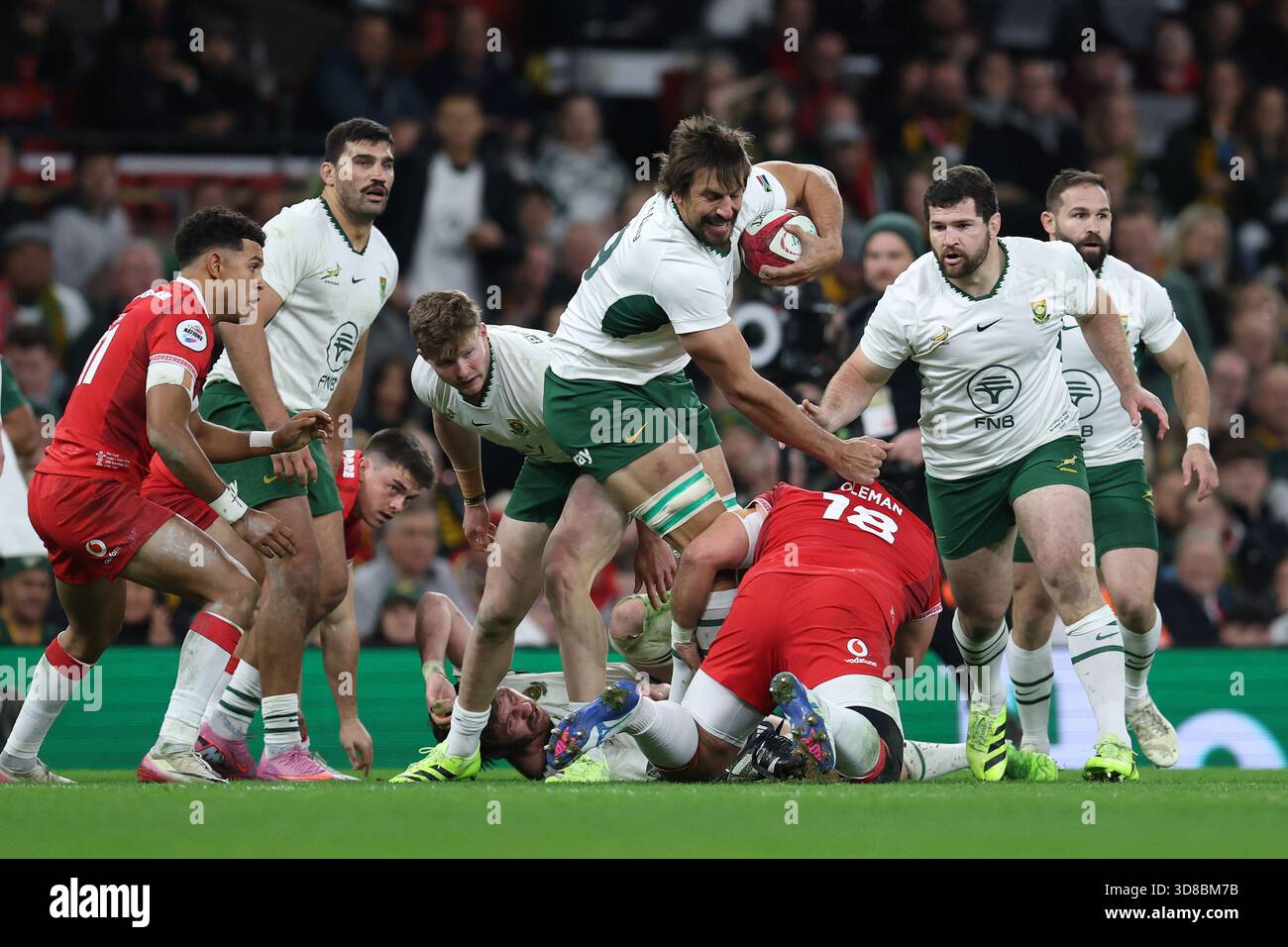 Eben Etzebeth of South Africa makes a break. Wales v South Africa, 2025 ...