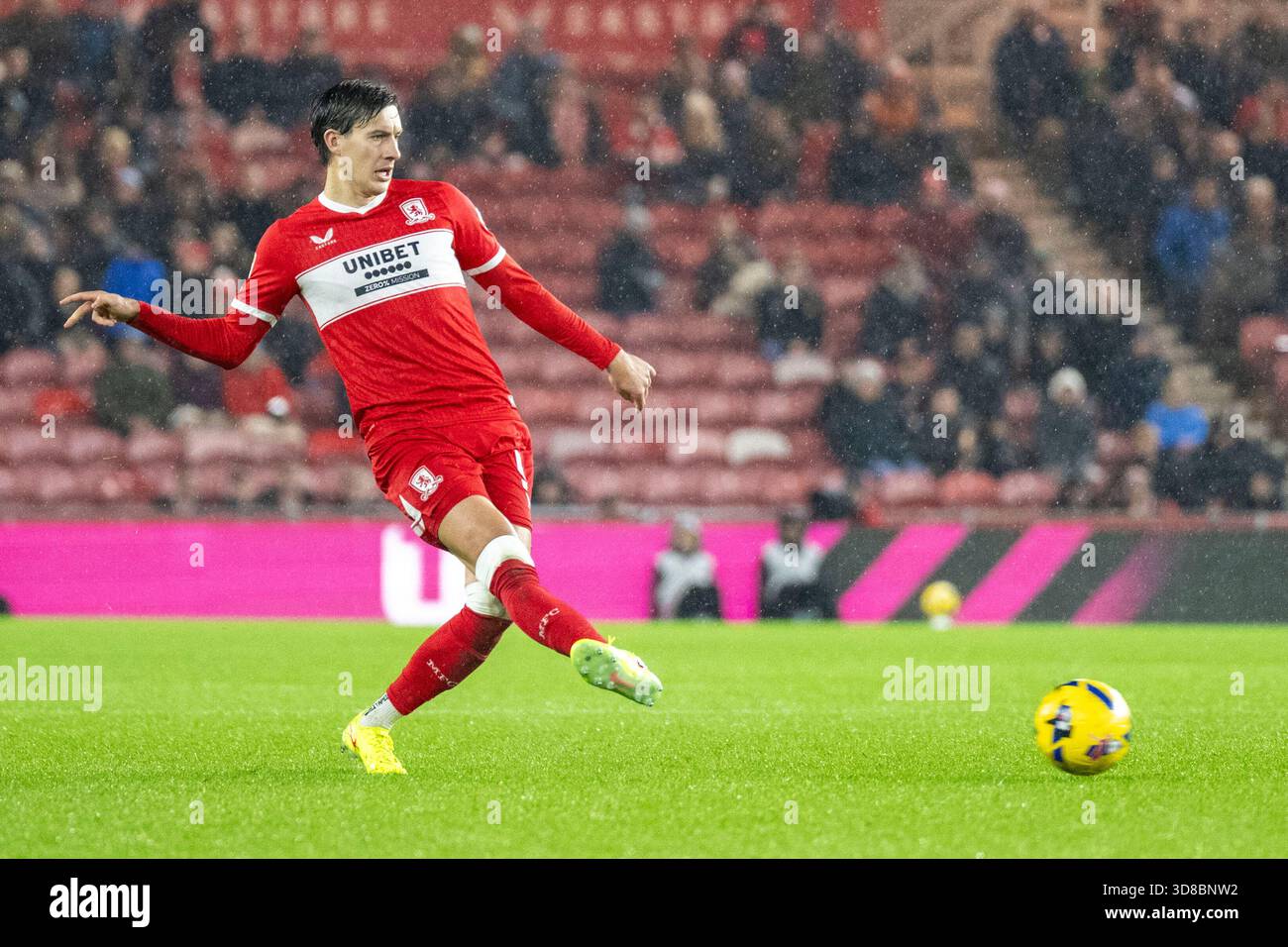 Alfie Jones of Middlesbrough passes the ball during the Sky Bet ...