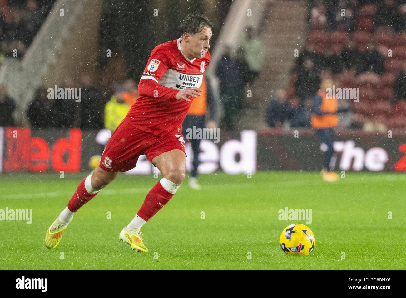 Callum Brittain of Middlesbrough drives forward during the Sky Bet ...