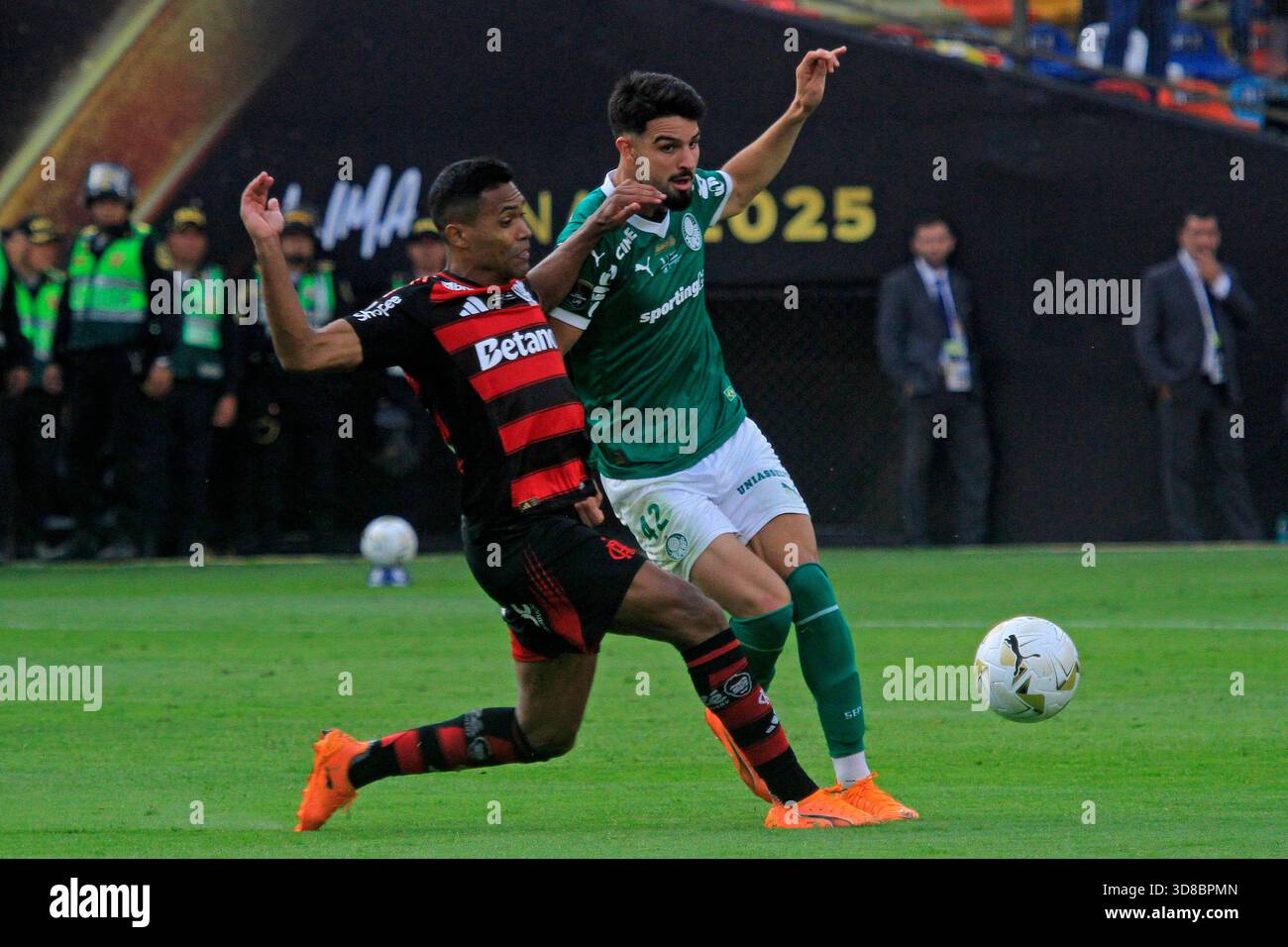 Lima, Peru, 29th November, 2025. Flaco Lopez of Palmeiras battles for ...