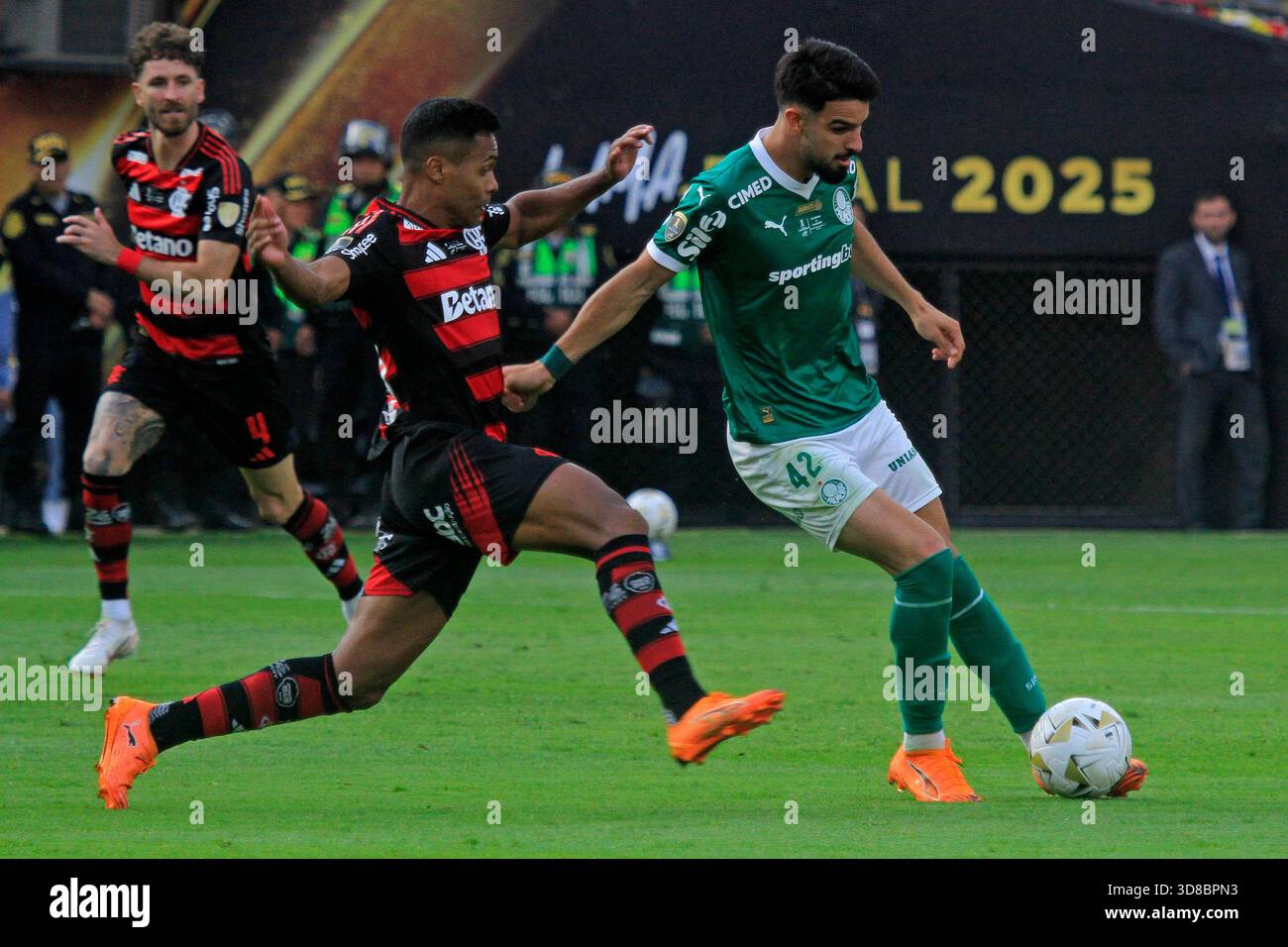Lima, Peru, 29th November, 2025. Flaco Lopez of Palmeiras battles for ...