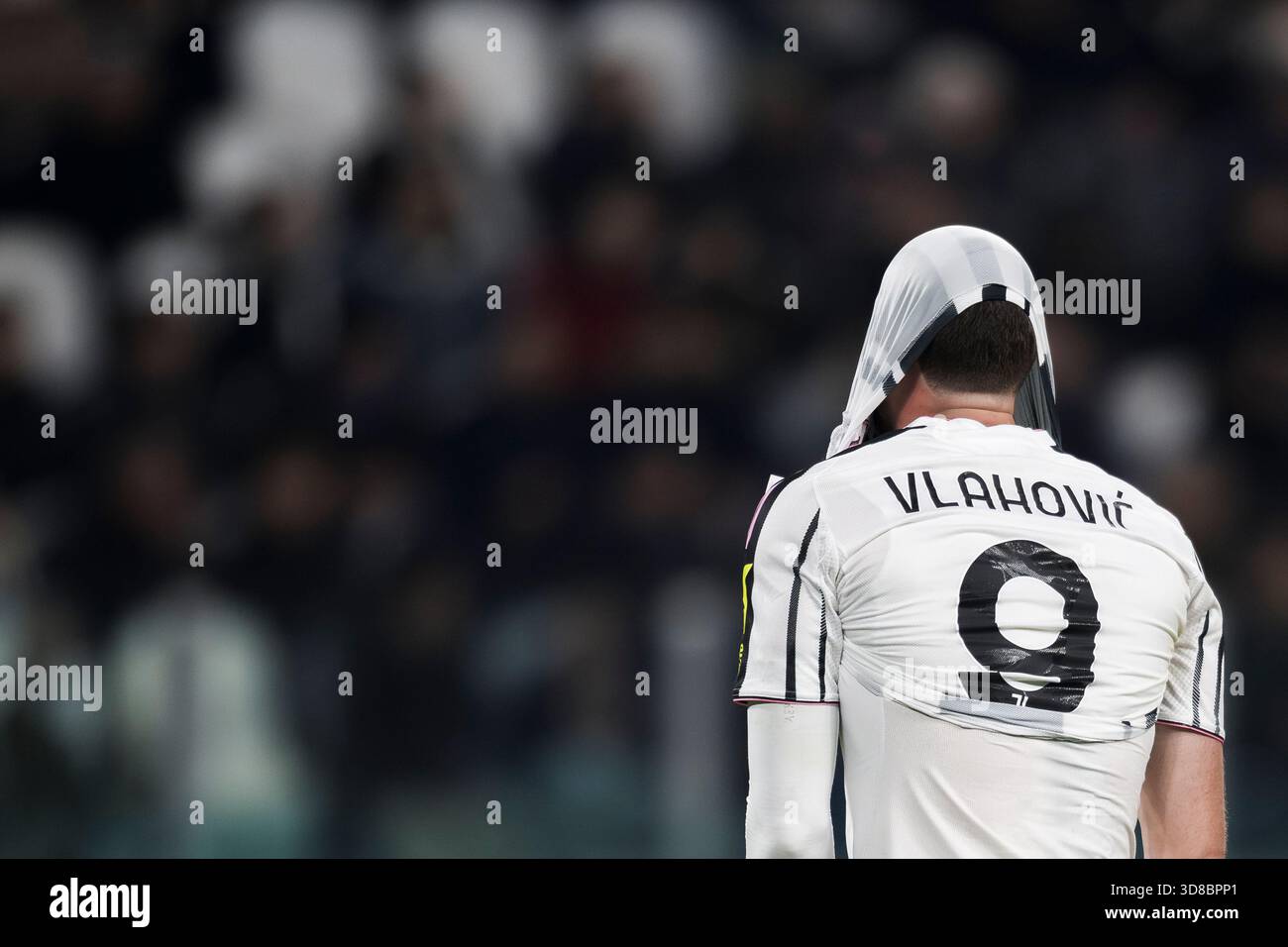 Dusan Vlahovic of Juventus FC looks dejected after an injury during the ...
