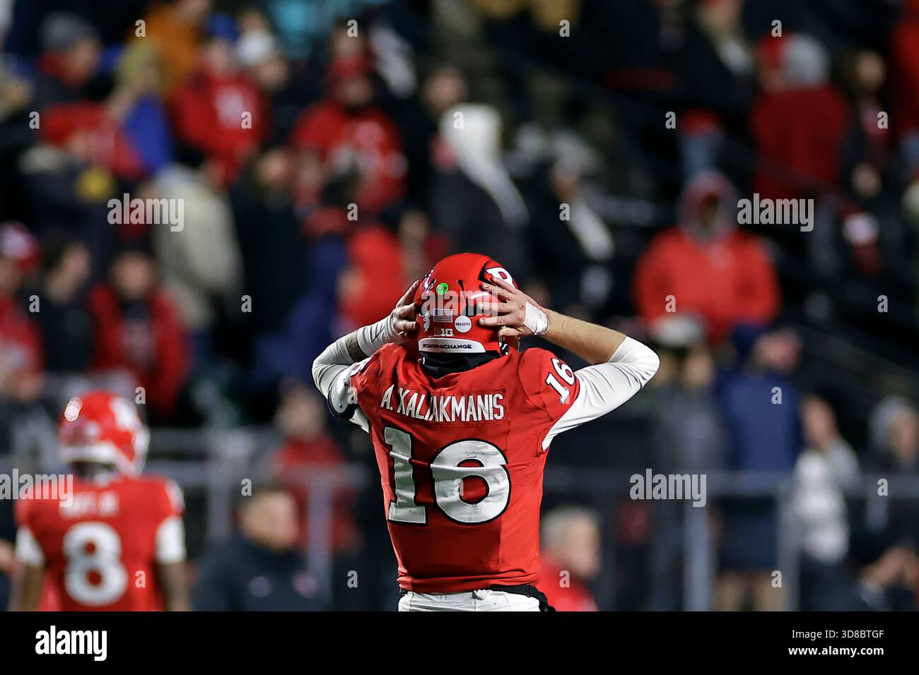 Rutgers quarterback Athan Kaliakmanis (16) reacts after losing a fumble ...