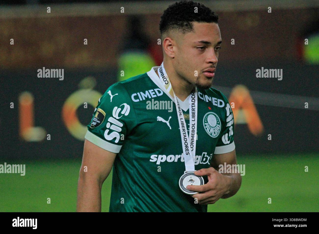 Lima, Peru, 29th November, 2025. Vitor Roque of Palmeiras reacts after ...