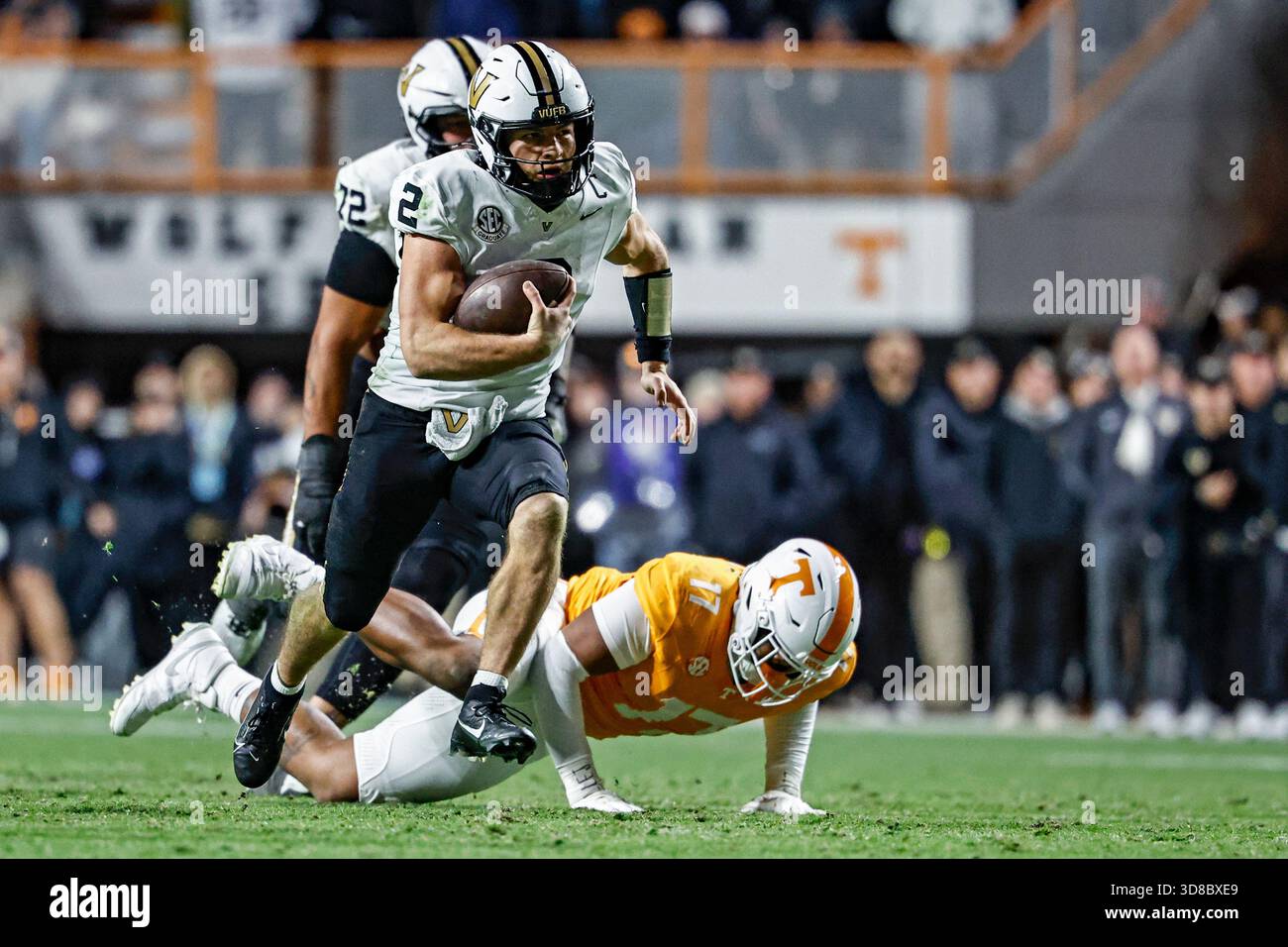 Vanderbilt quarterback Diego Pavia (2) runs for yardage as he escapes ...