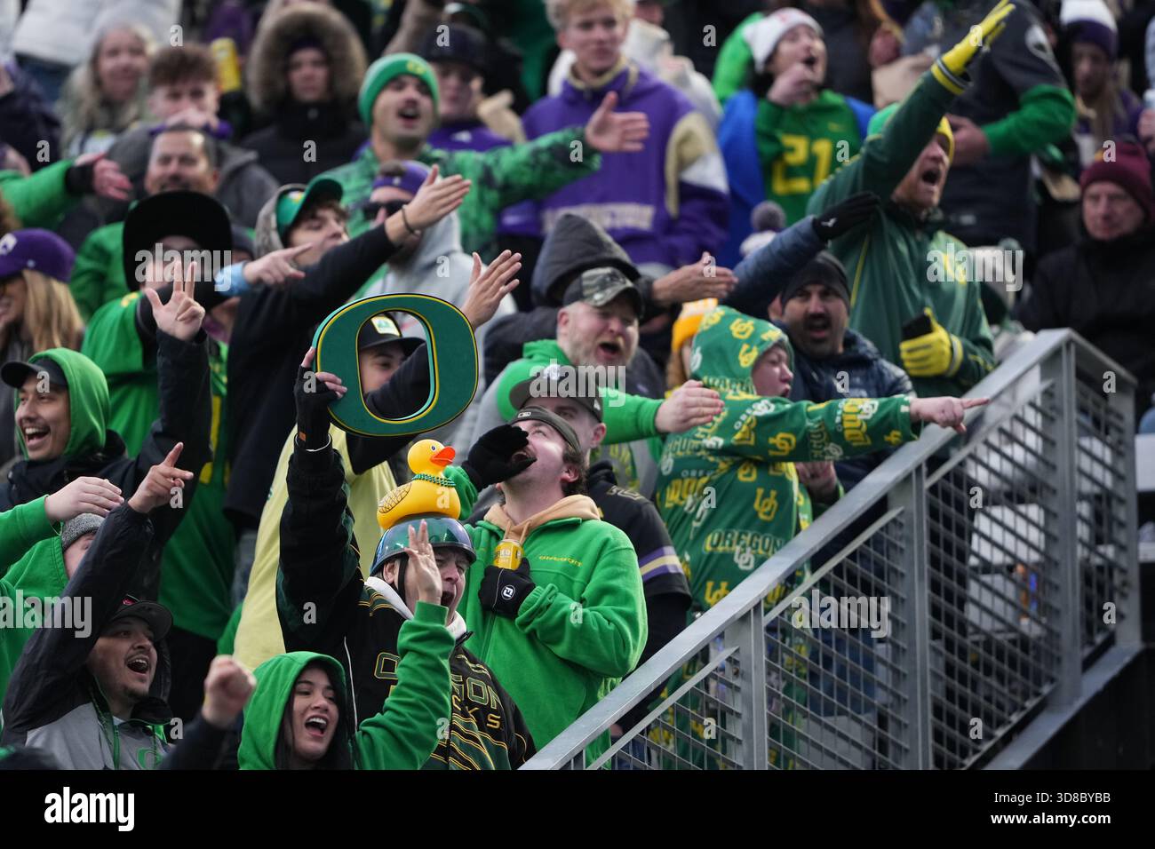 Oregon fans cheer as their team leads over Washington during the second ...