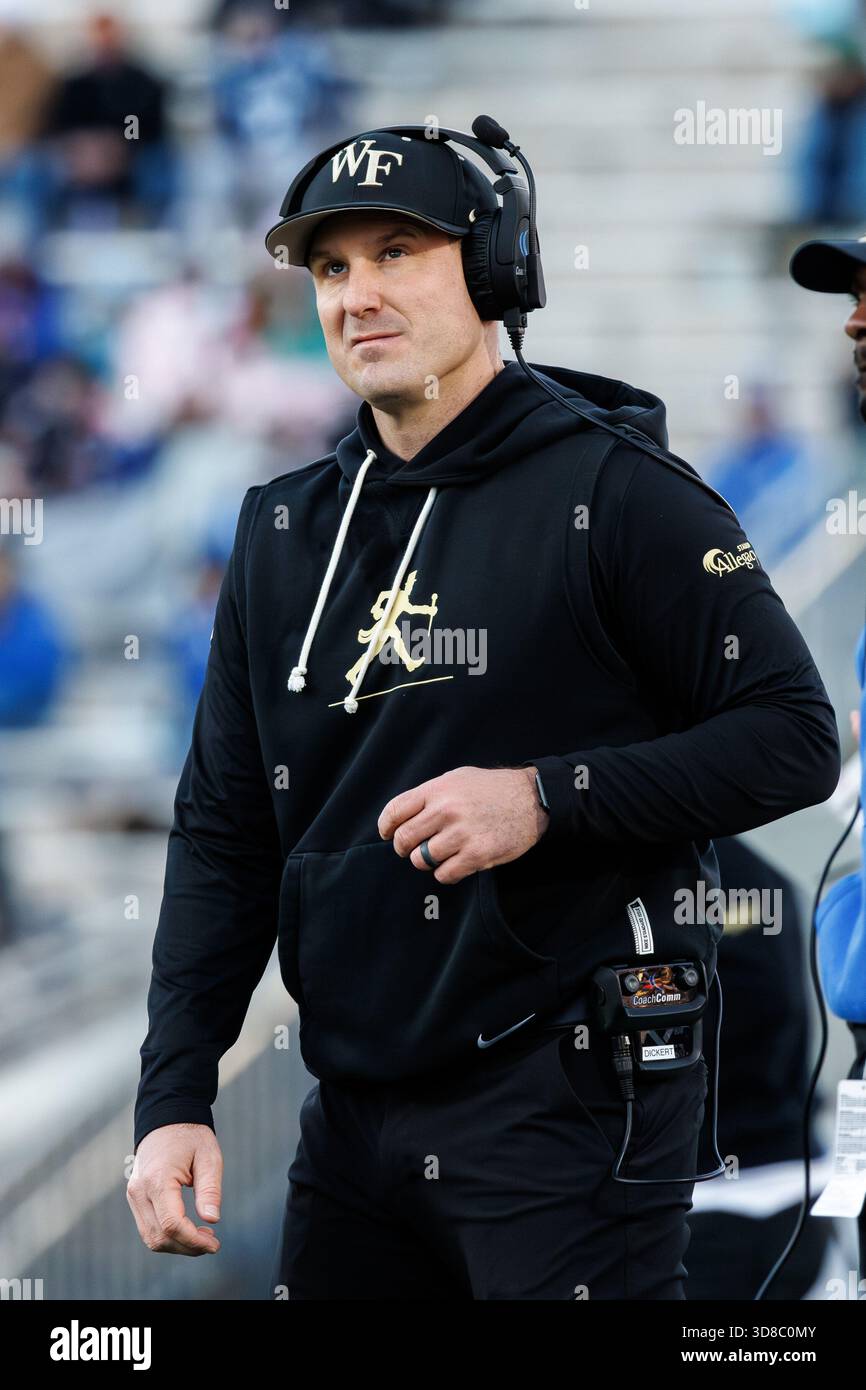 Wake Forest head coach Jake Dickert looks at the scoreboard during the ...