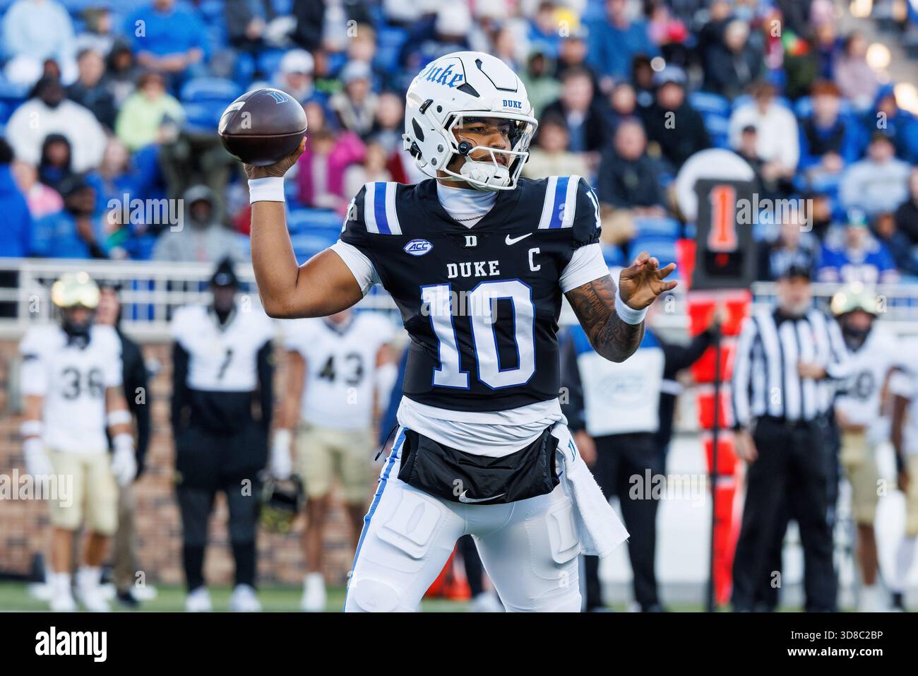 Duke quarterback Darian Mensah (10) throws during the first half of an ...