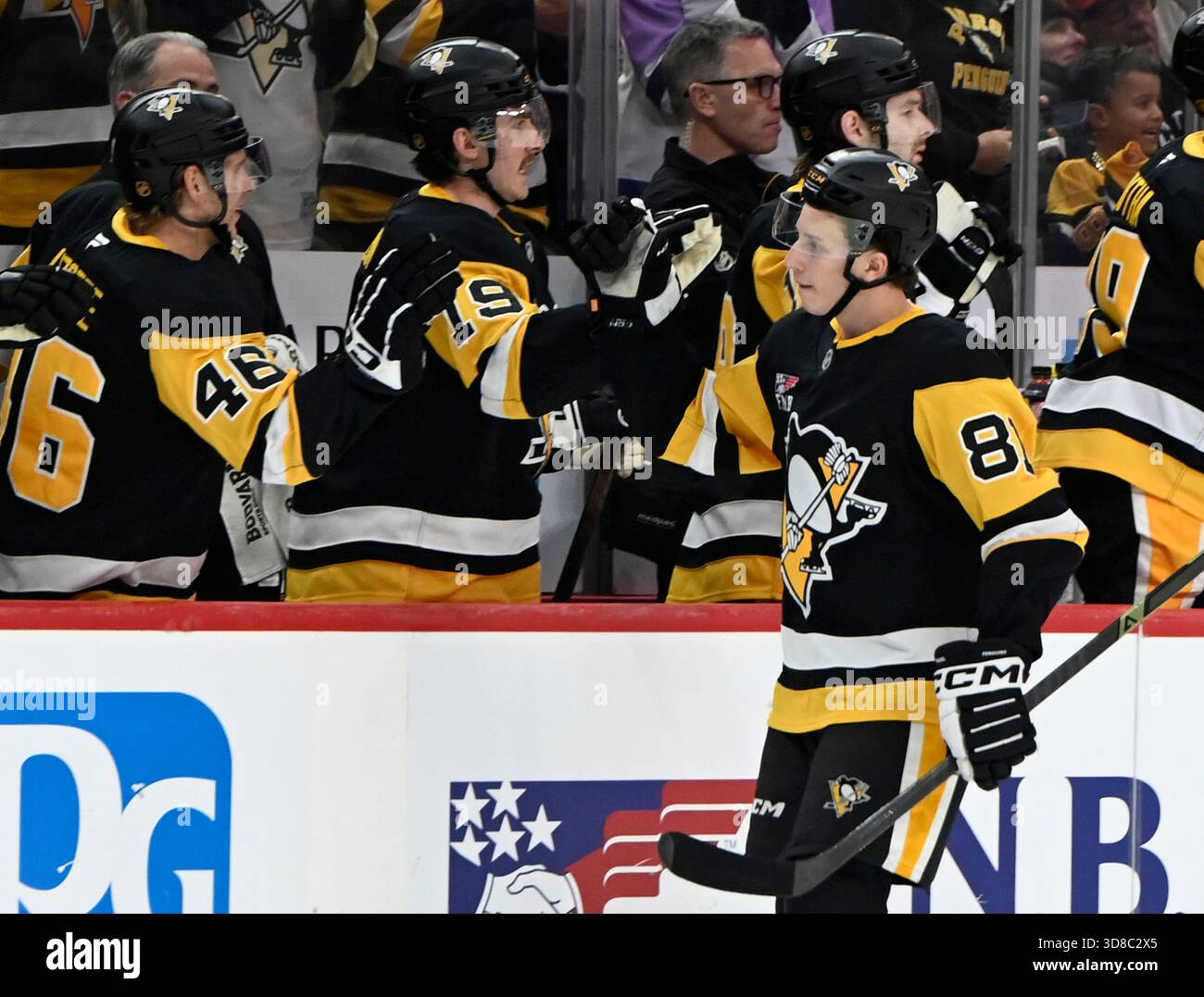 Pittsburgh Penguins center Ben Kindel (81) celebrates his goal against ...