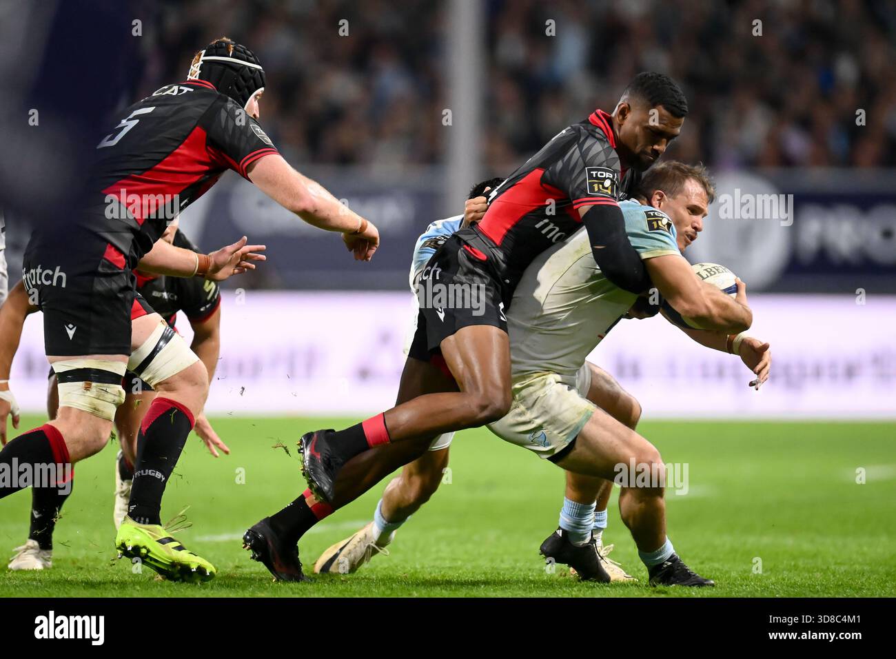 Facundo Bosch of Bayonne and Jiuta Wainiqolo of Lyon during the Top 14 ...