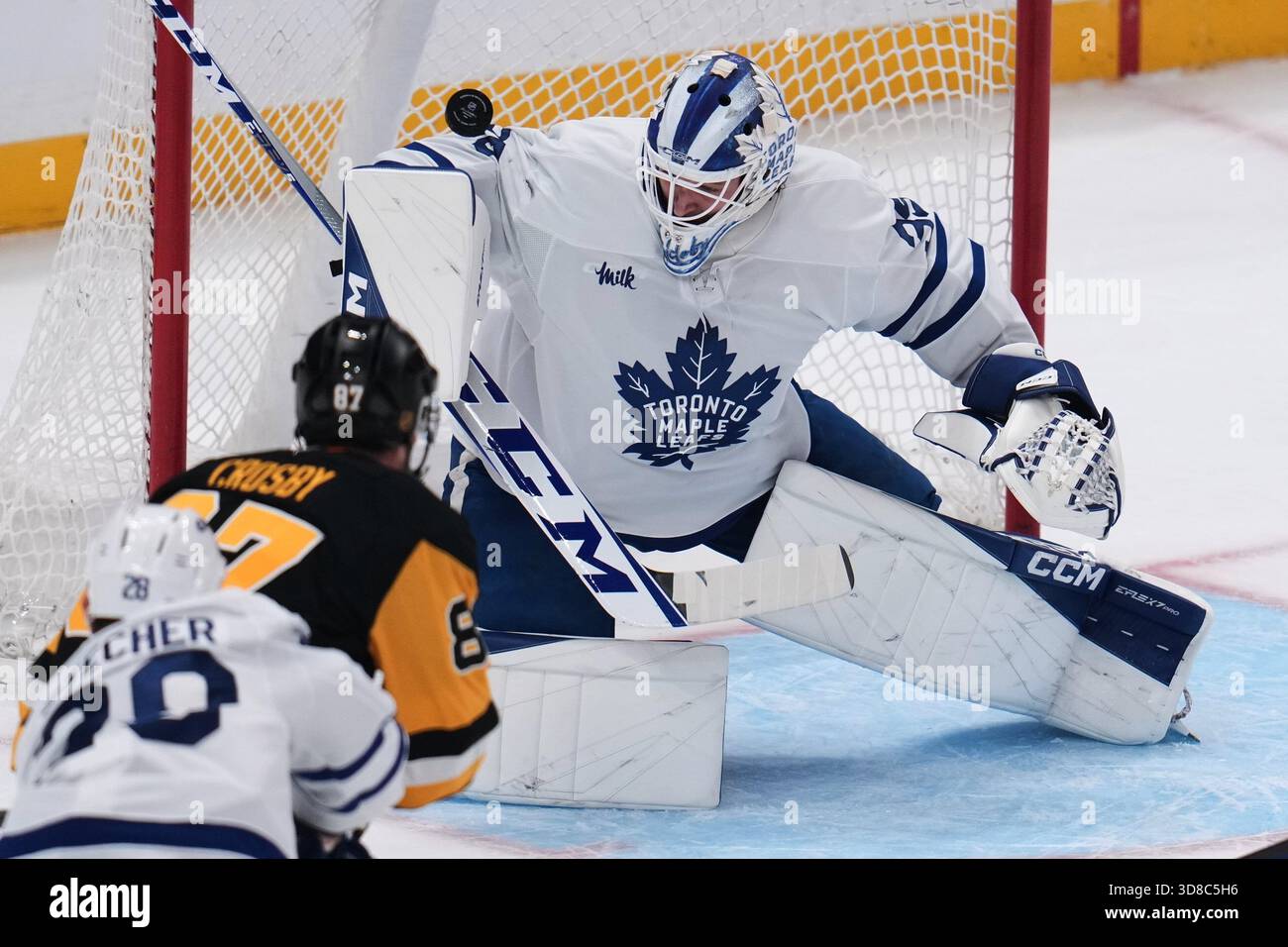 Toronto Maple Leafs goaltender Dennis Hildeby (35) blocks a shot by ...