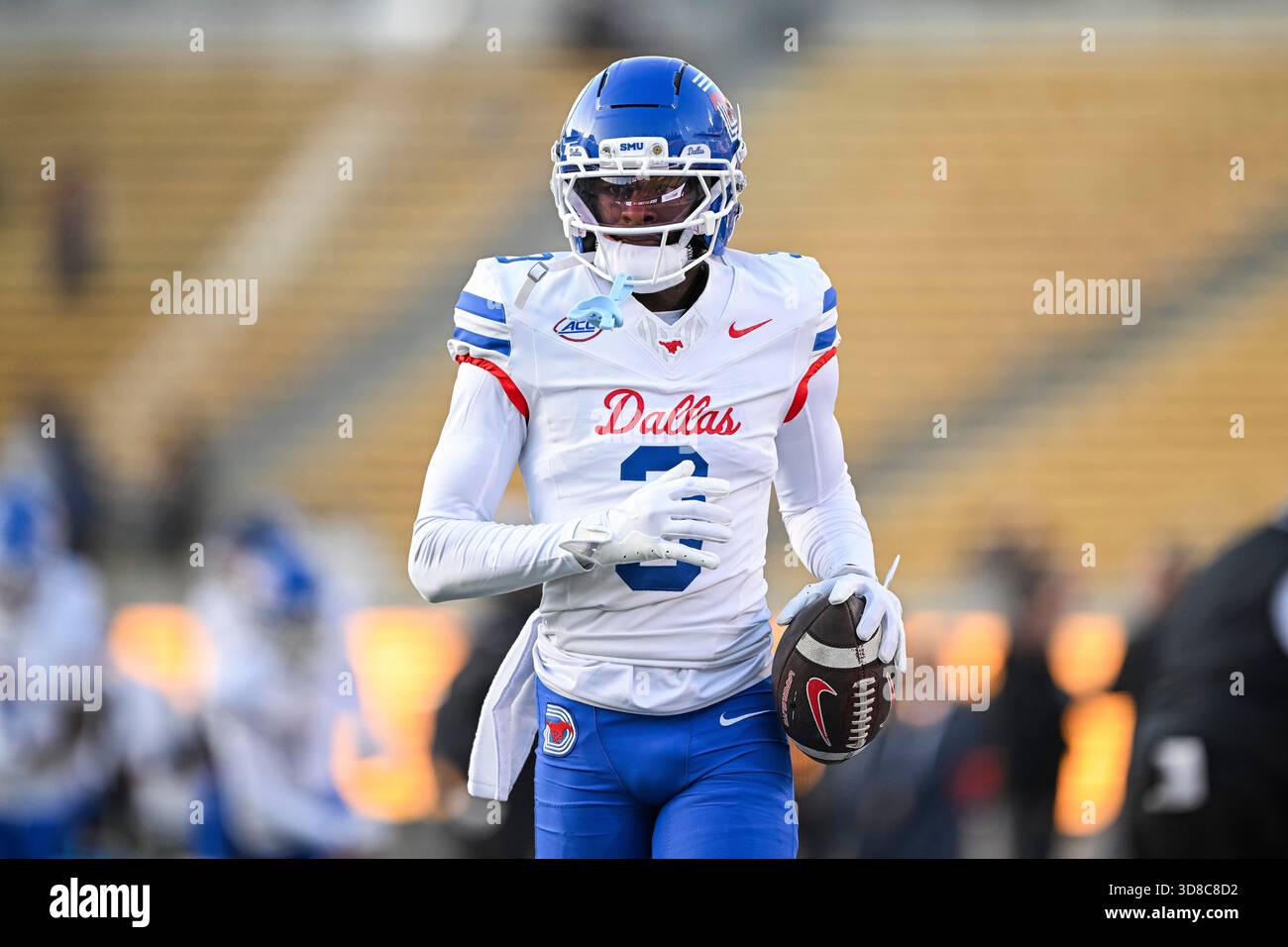 SMU wide receiver Romello Brinson warms up before an NCAA college ...