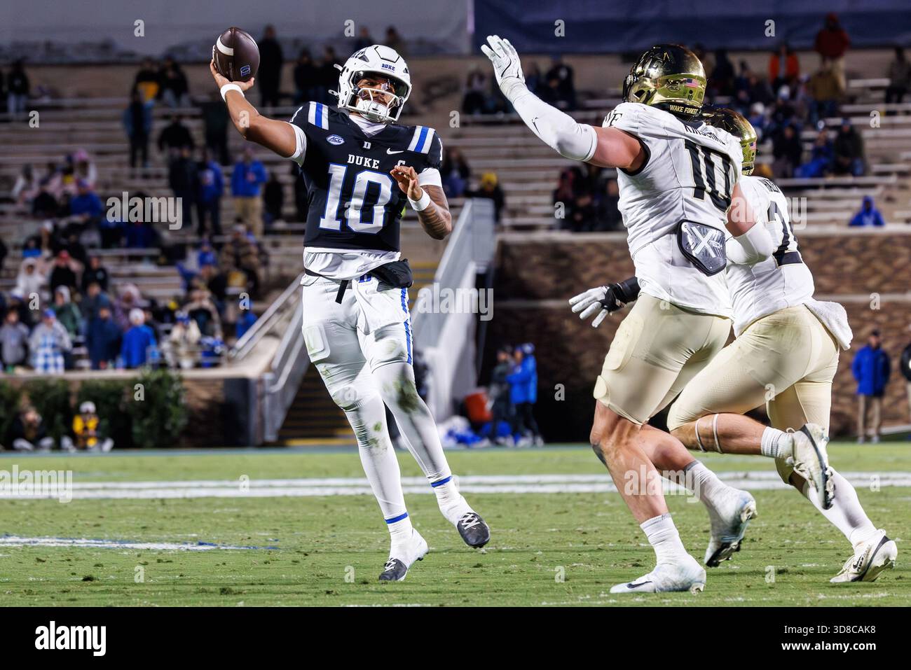 Duke quarterback Darian Mensah (10) throws over Wake Forest's Gabe ...
