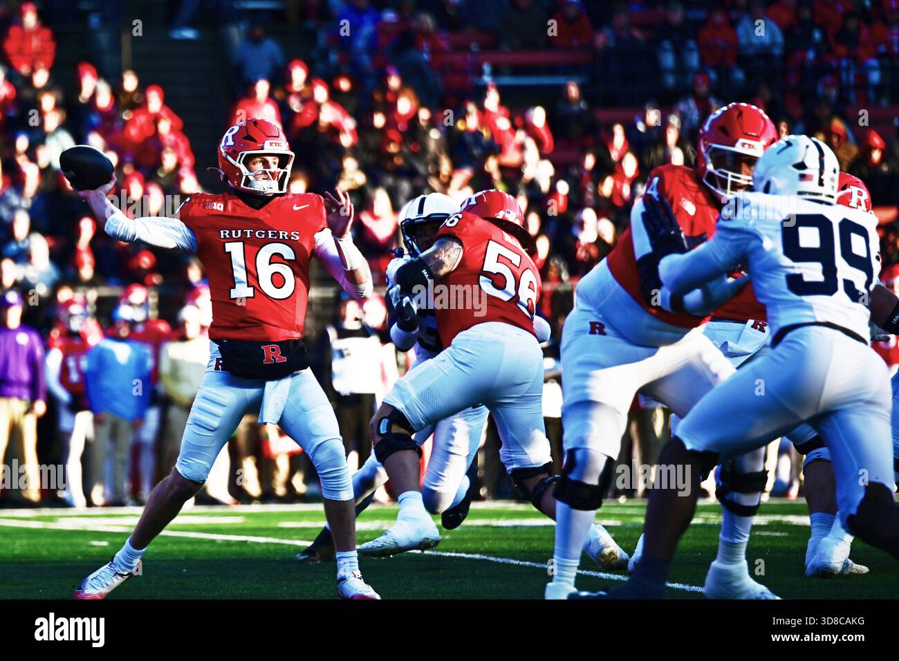 Rutgers quarterback Athan Kaliakmanis (16) passes during the first ...