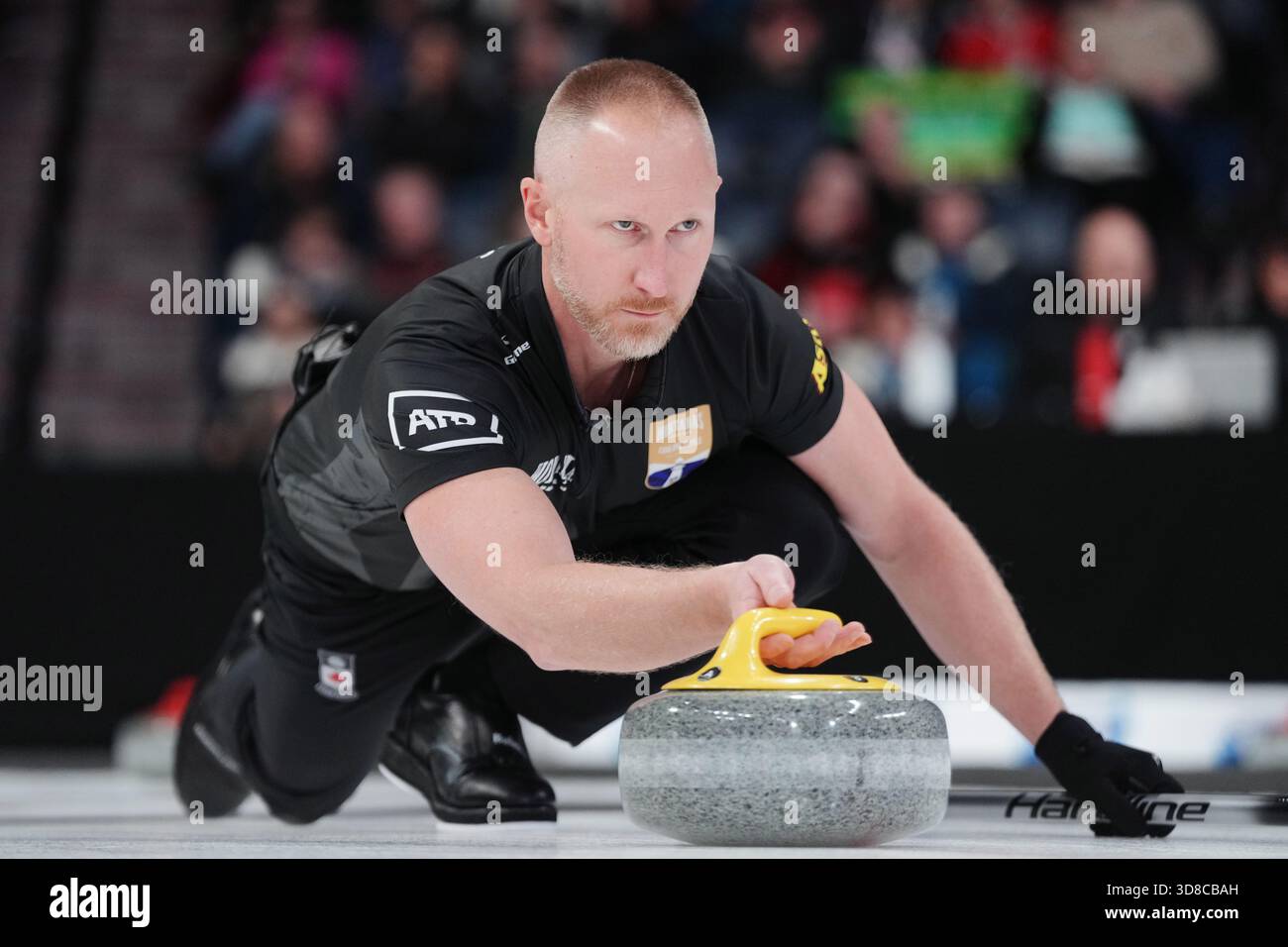 Team Jacobs skip Brad Jacobs throws a stone during Canadian Olympic ...