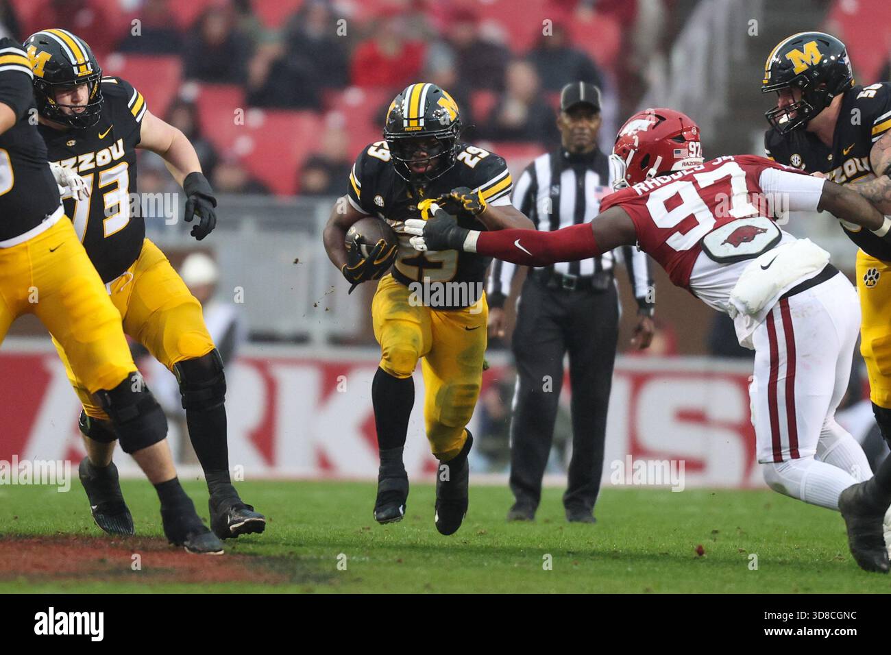 November 29, 2025: Missouri running back Ahmad Hardy (29) brings the ...