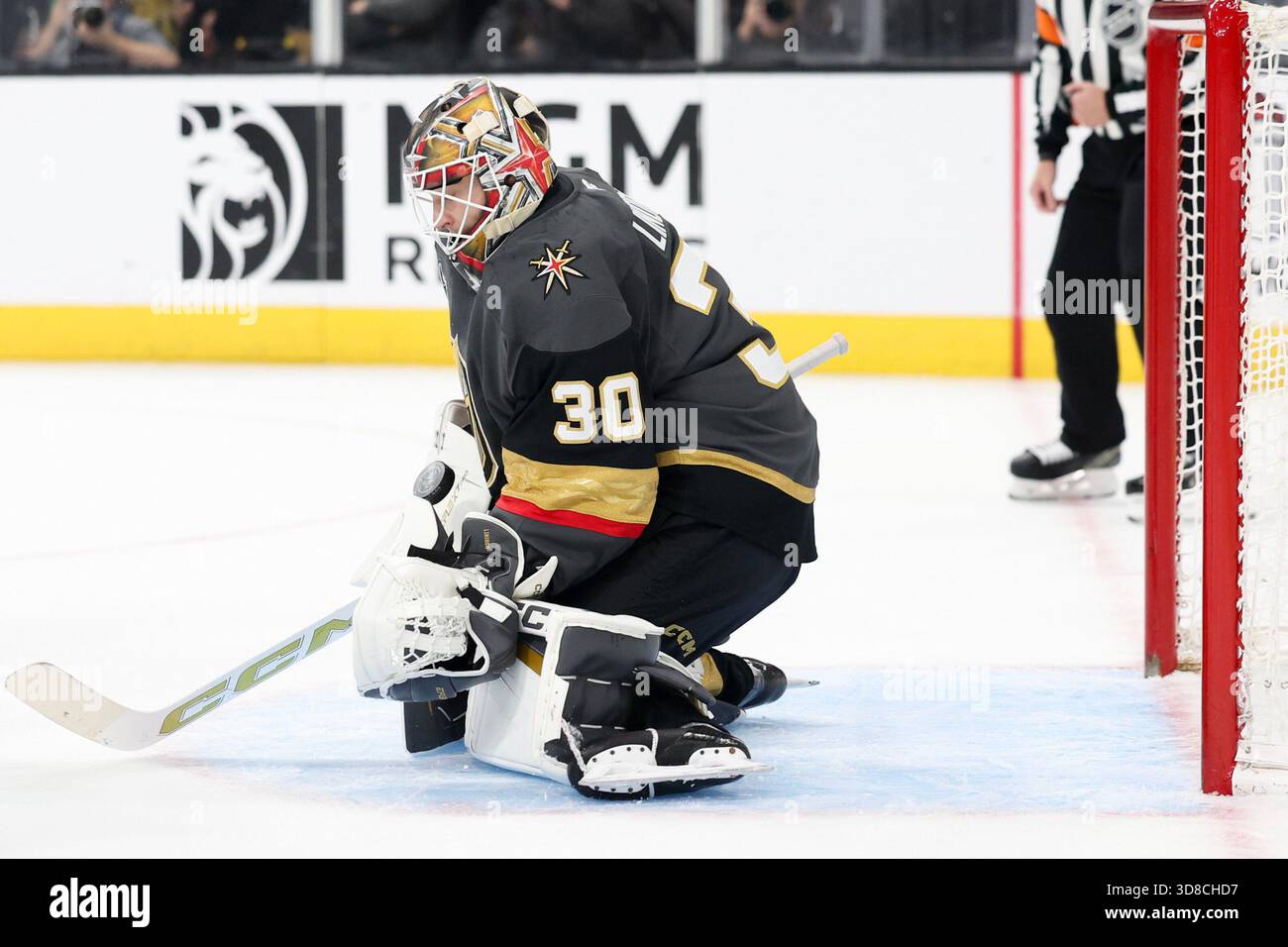 Vegas Golden Knights goaltender Carl Lindbom (30) makes a save against ...