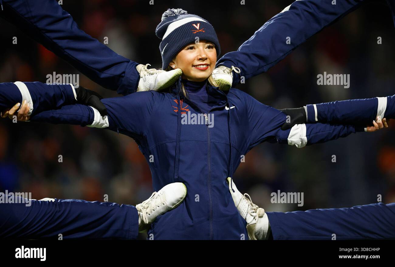 November 29, 2025: A Virginia Cheerleader performs for the crowd during ...