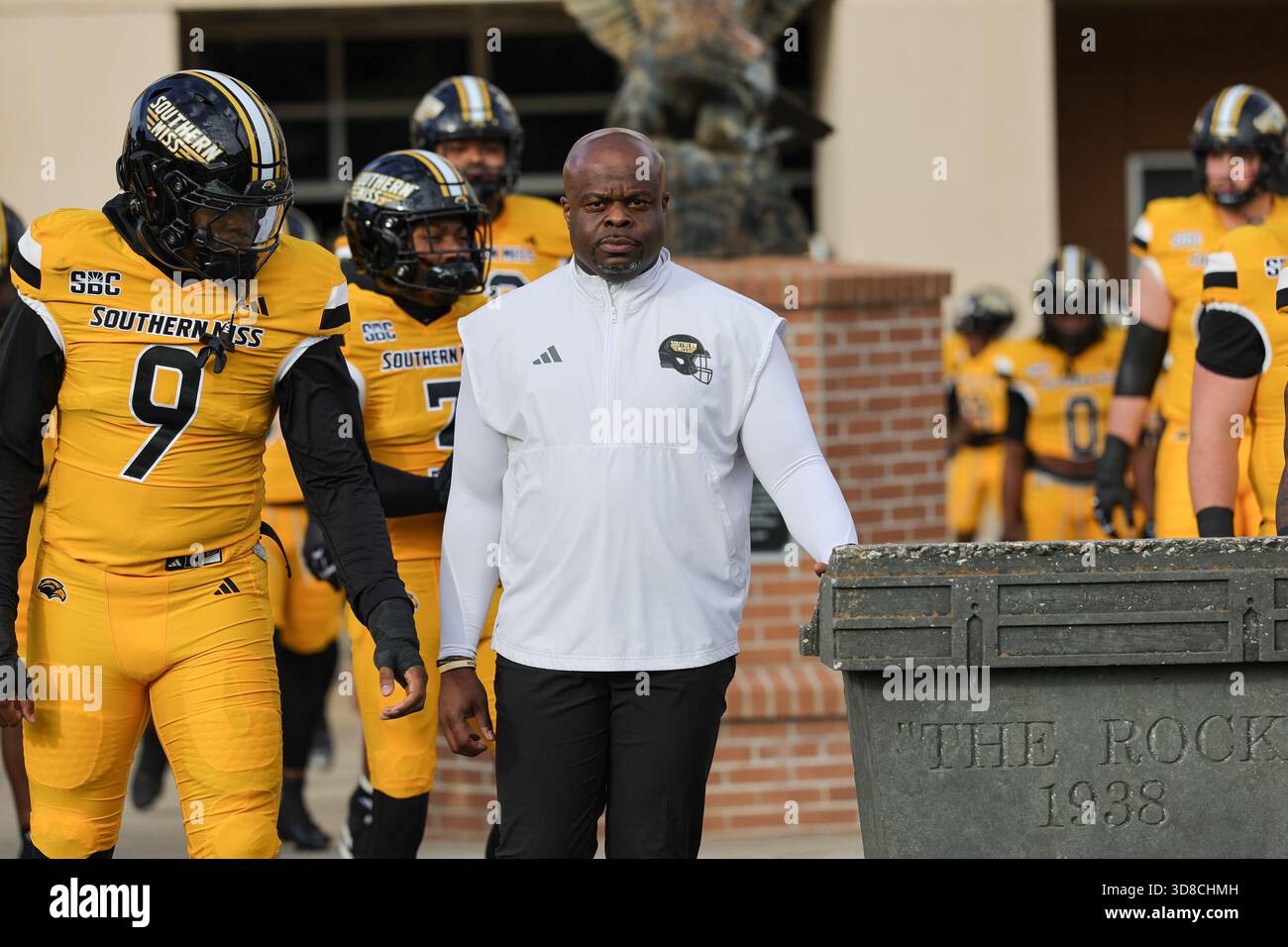 Nov 29, 2025: Southern Miss head coach Charles Huff touches â€œthe ...