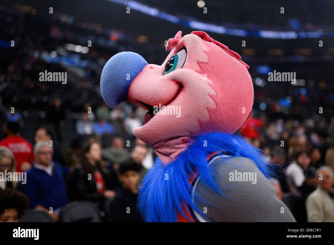 Los Angeles Clippers mascot Chuck the Condor looks on before an NBA ...