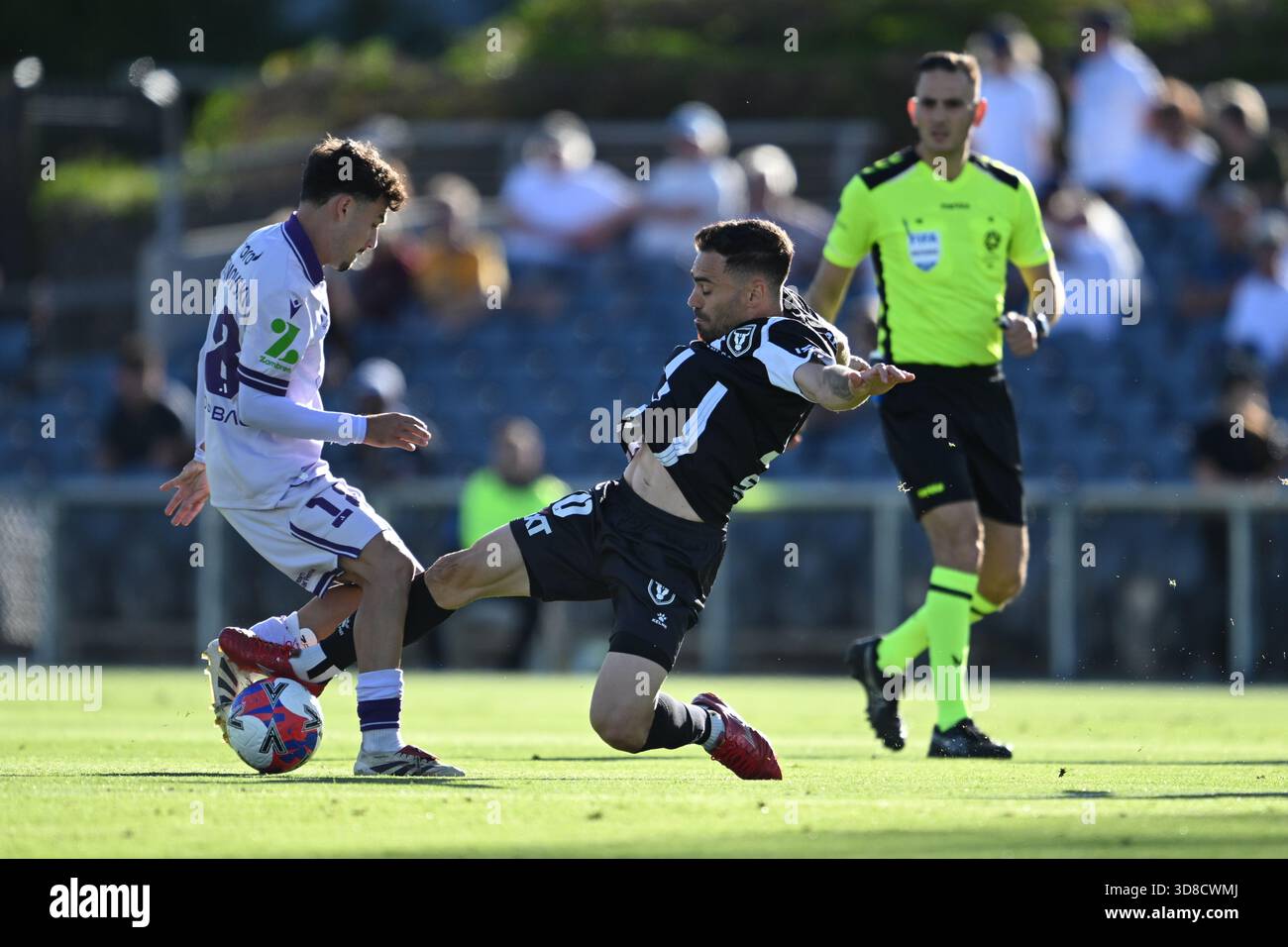 Anthony Caceres of Macarthur and Rhys Bozinovski of the Glory during ...