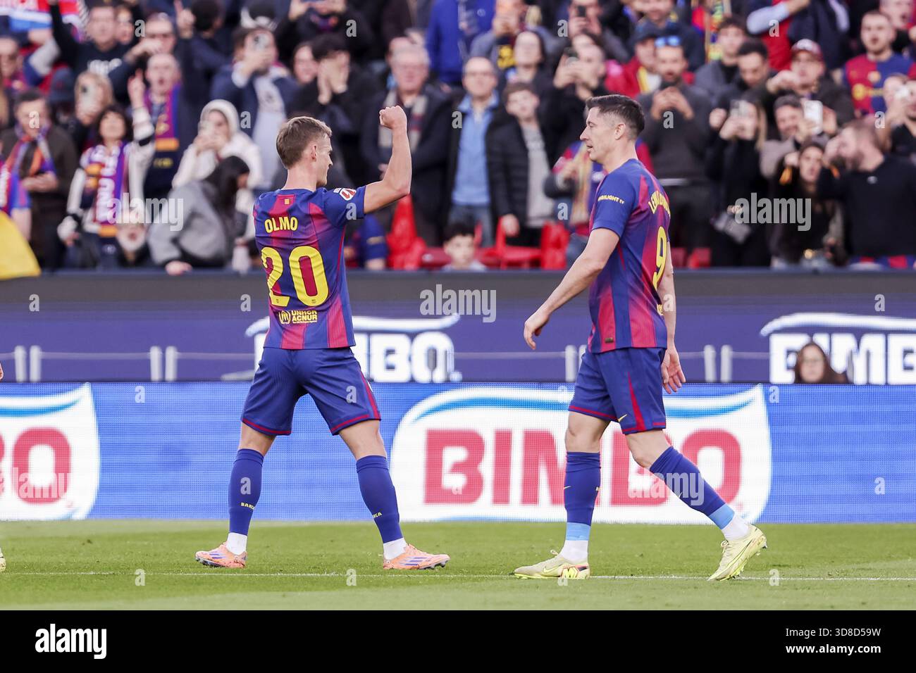 Dani Olmo of FC Barcelona celebrates a goal during the Spanish ...