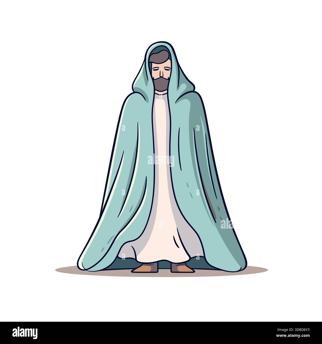 Spiritual figure in a flowing cloak stands serene Stock Vector Image ...