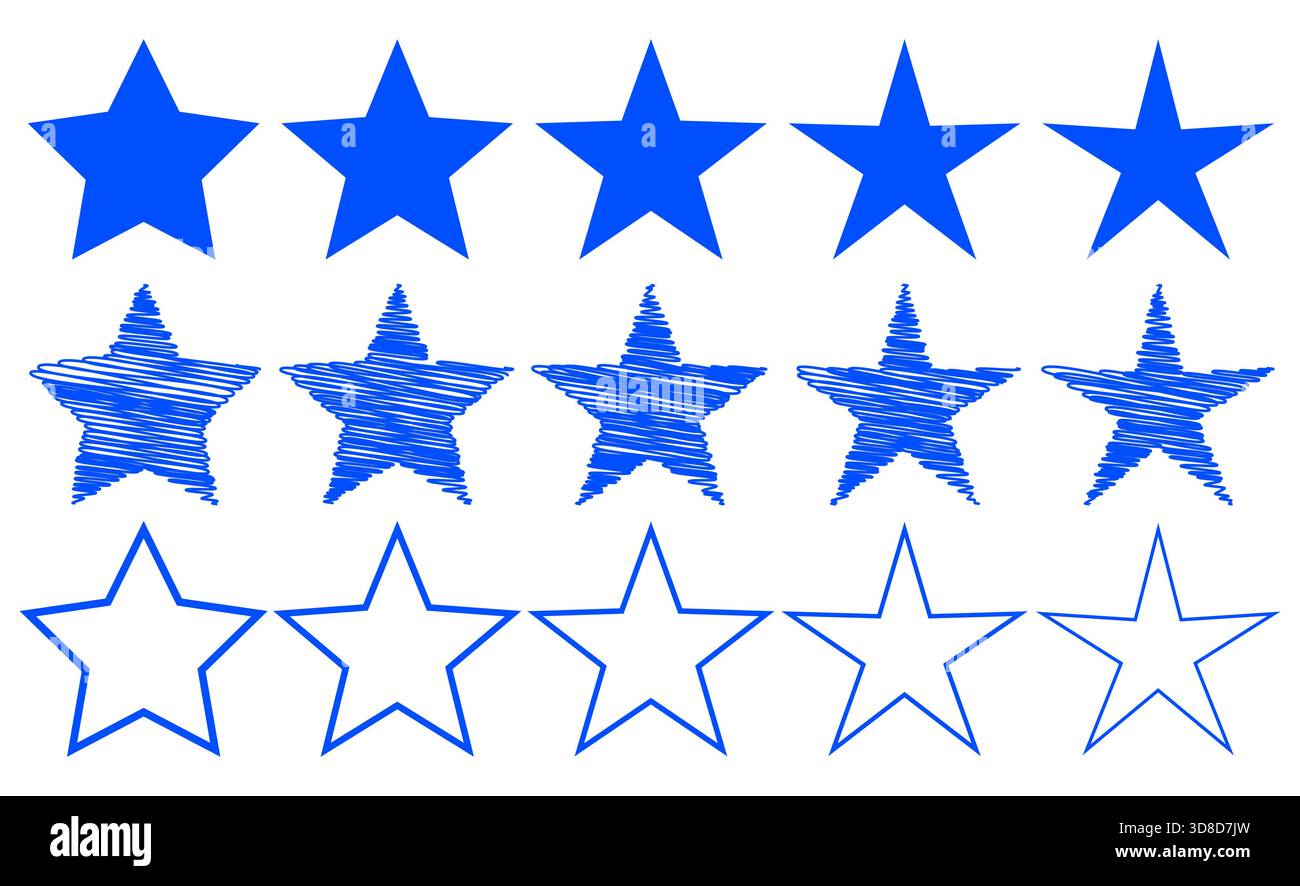 Collection of different of five pointed blue stars vector solid ...