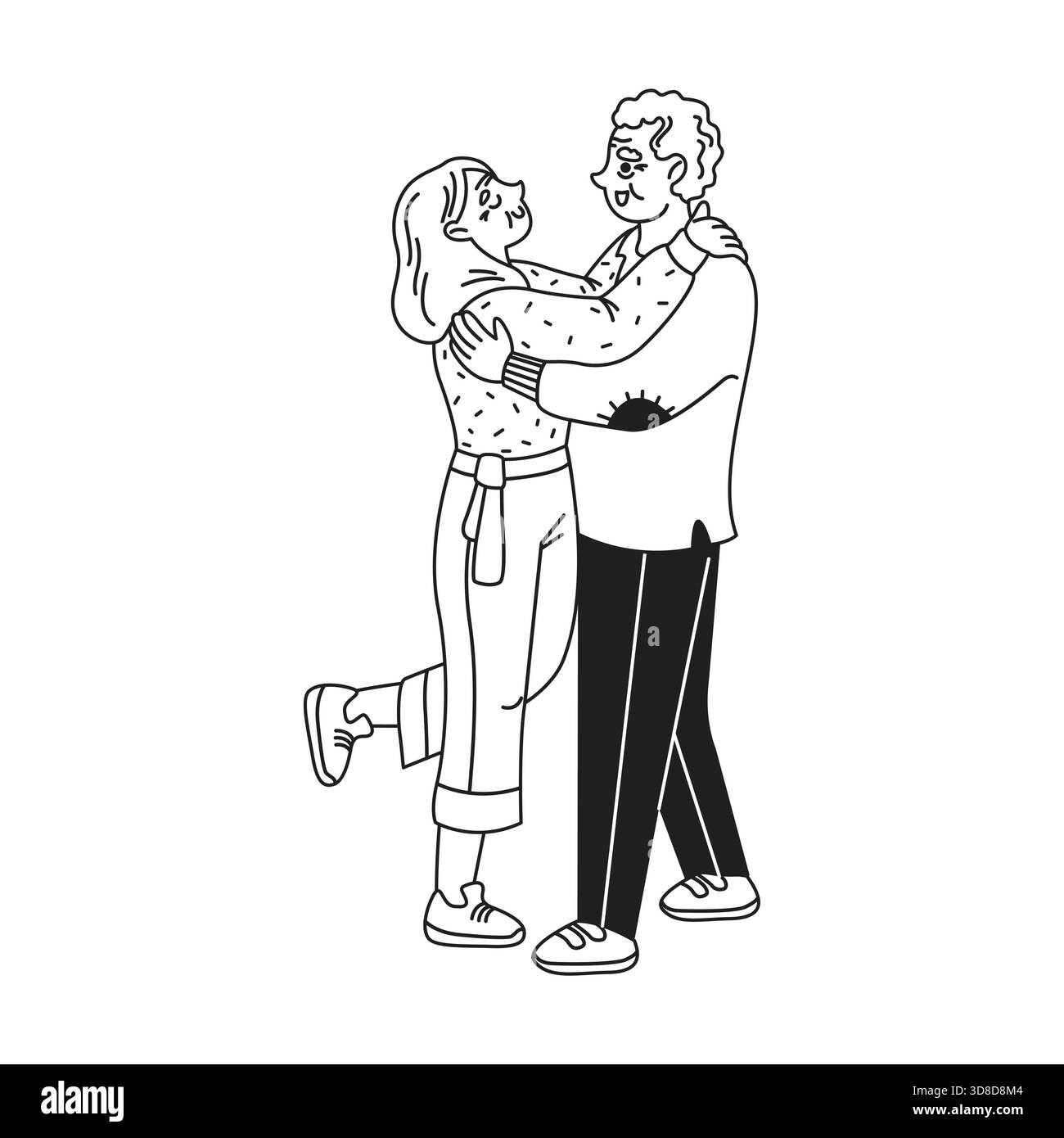 Couple together hugging characters Black and White Stock Photos ...