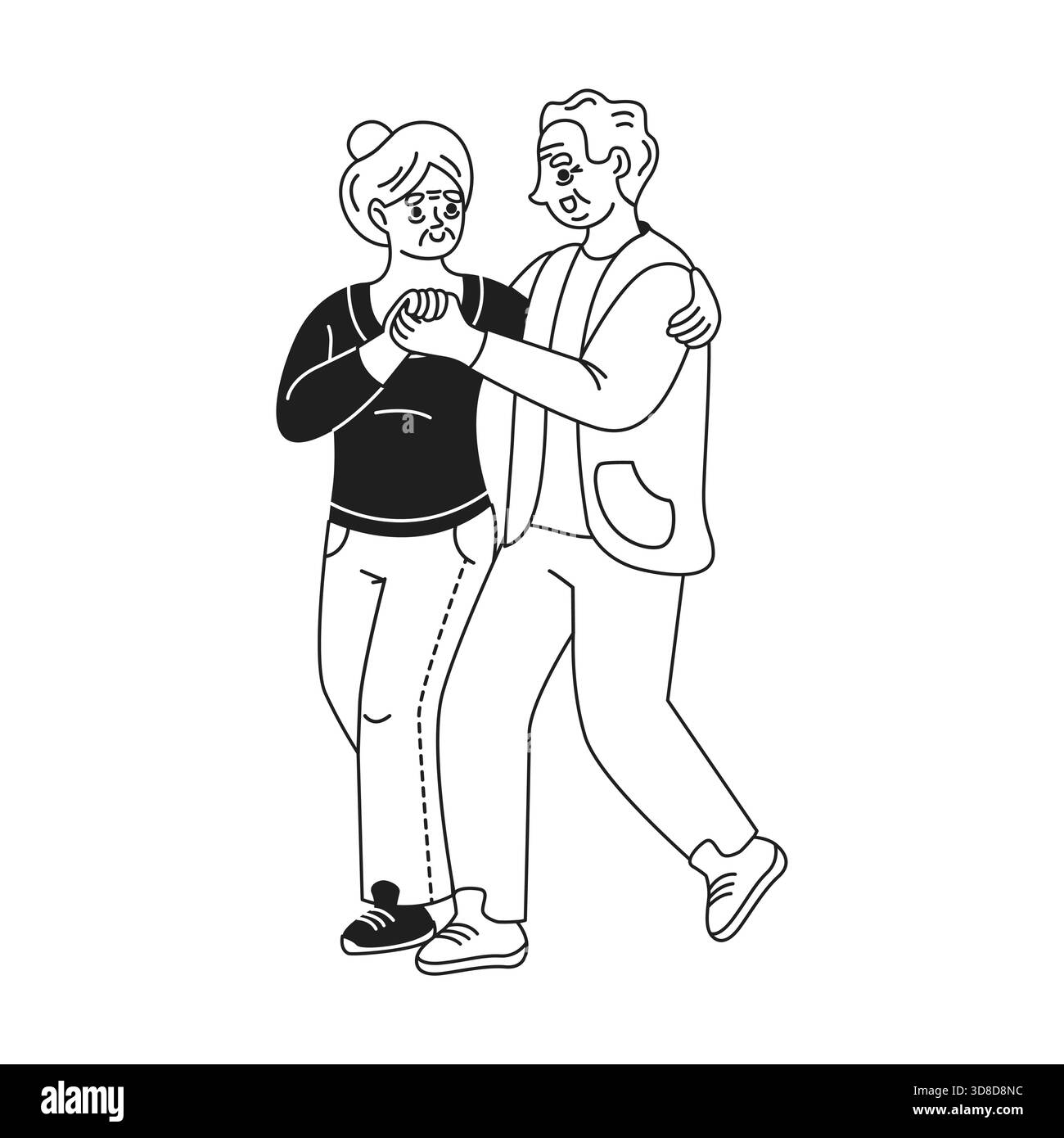 Simple line drawing of an elderly couple joyfully dancing together ...
