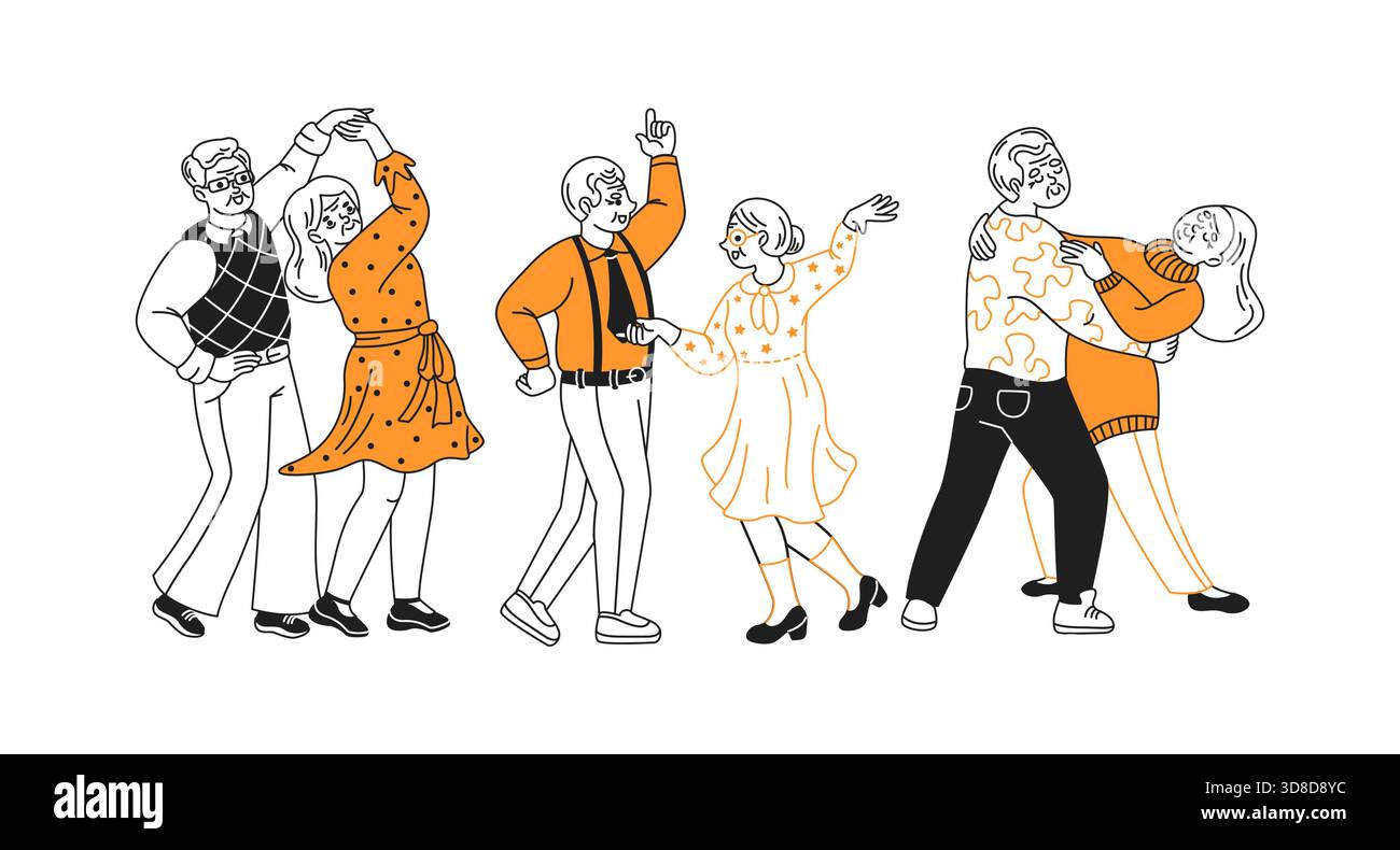 Illustration of three elderly couples having fun dancing with ...