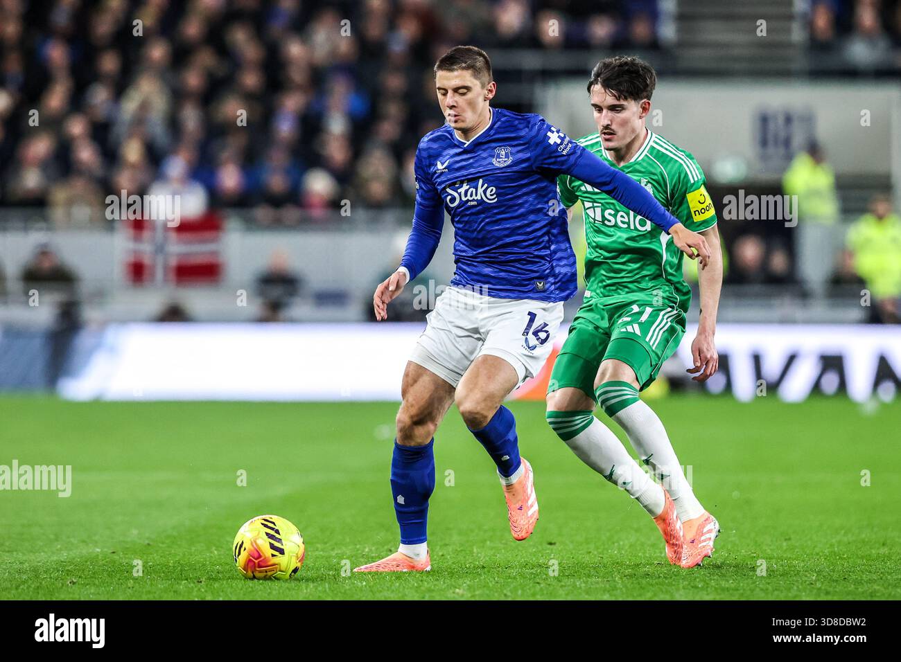 Vitaliy Mykolenko of Everton breaks with the ball during the Premier ...