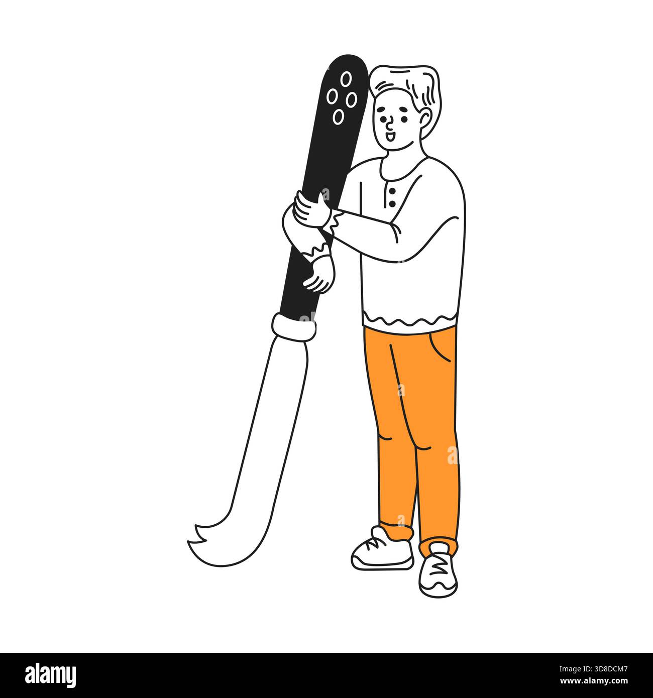 Person joyfully holding oversized paintbrush in hand drawn style ...